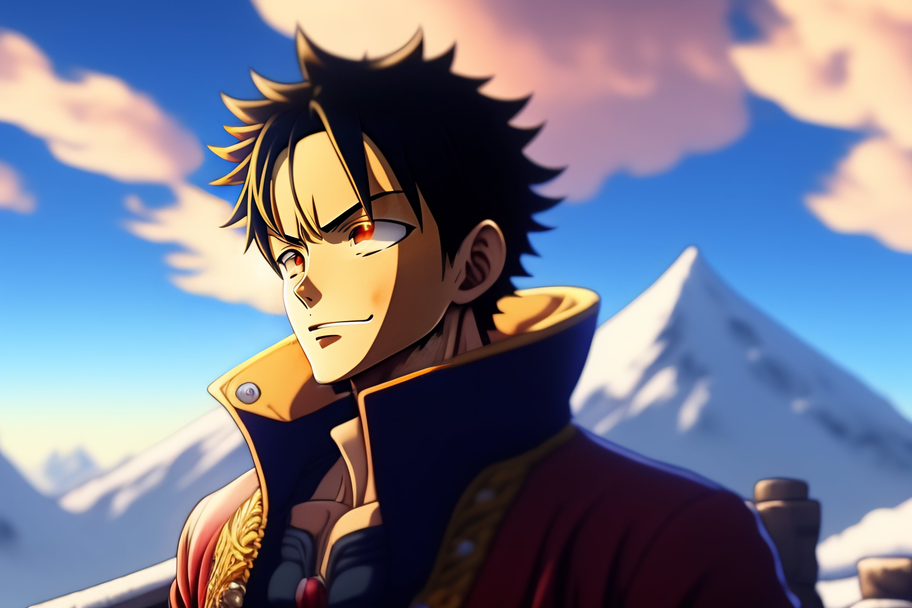 Lexica - Luffy from one piece sitting on a roof looking up to the sky ...