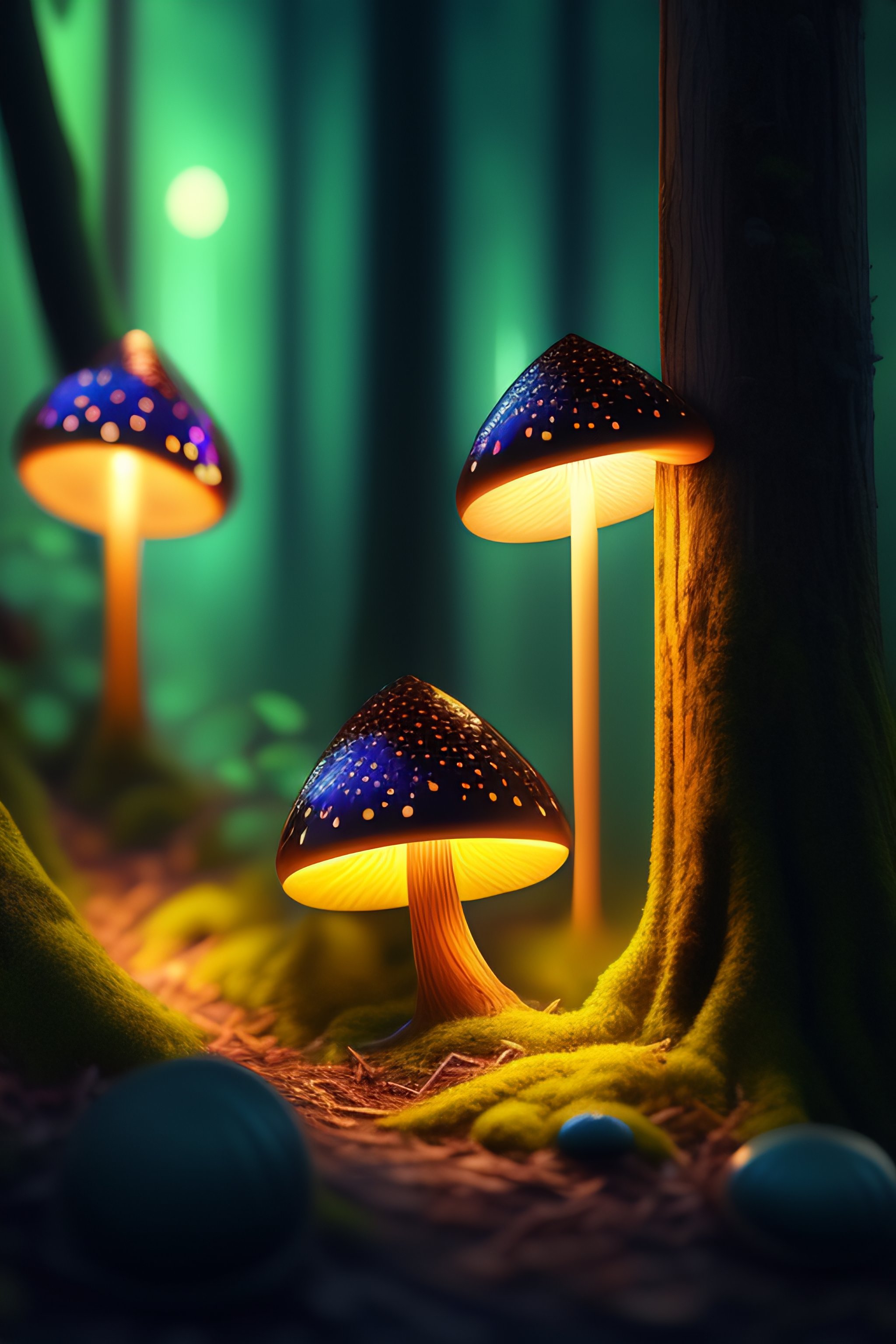 Lexica - At night, toadstools glow in the forest and snails crawl, made by stanley artgerm lau ...
