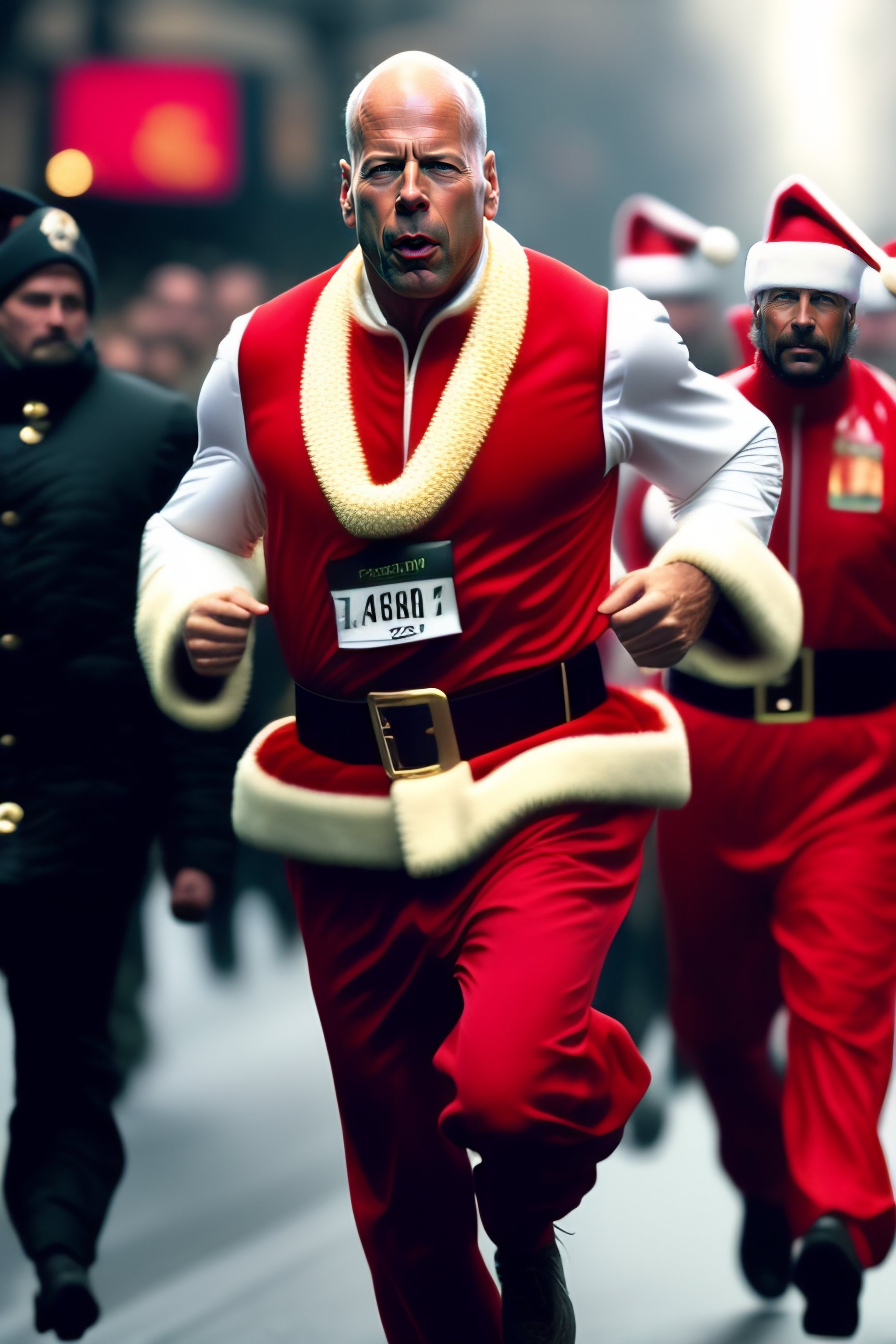 Lexica - Bruce willis as Santa with grey stubble no hat in a die hard ...