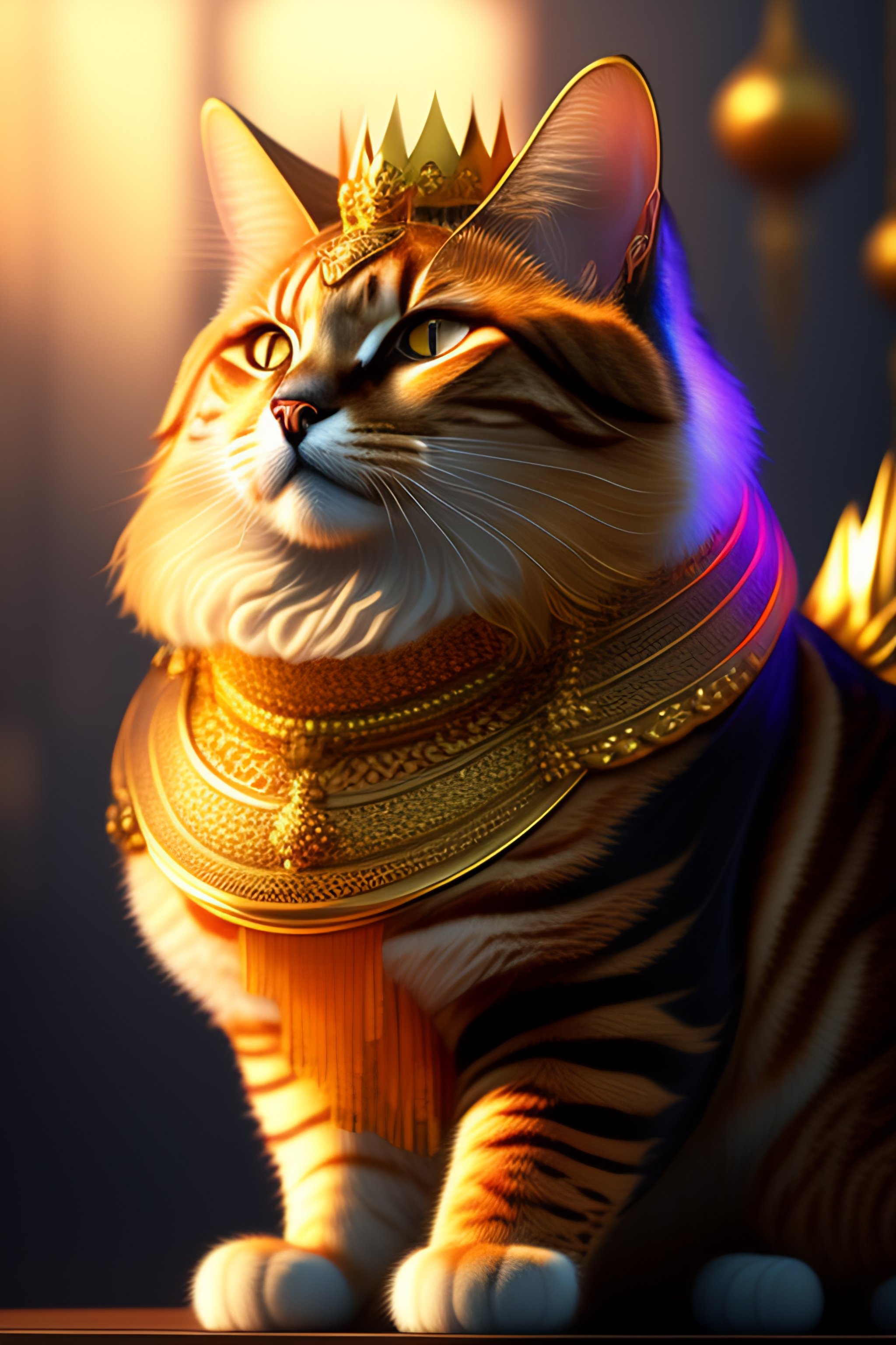 Lexica - Colossal fluffy royal Chinese king tabby cat wearing a golden ...