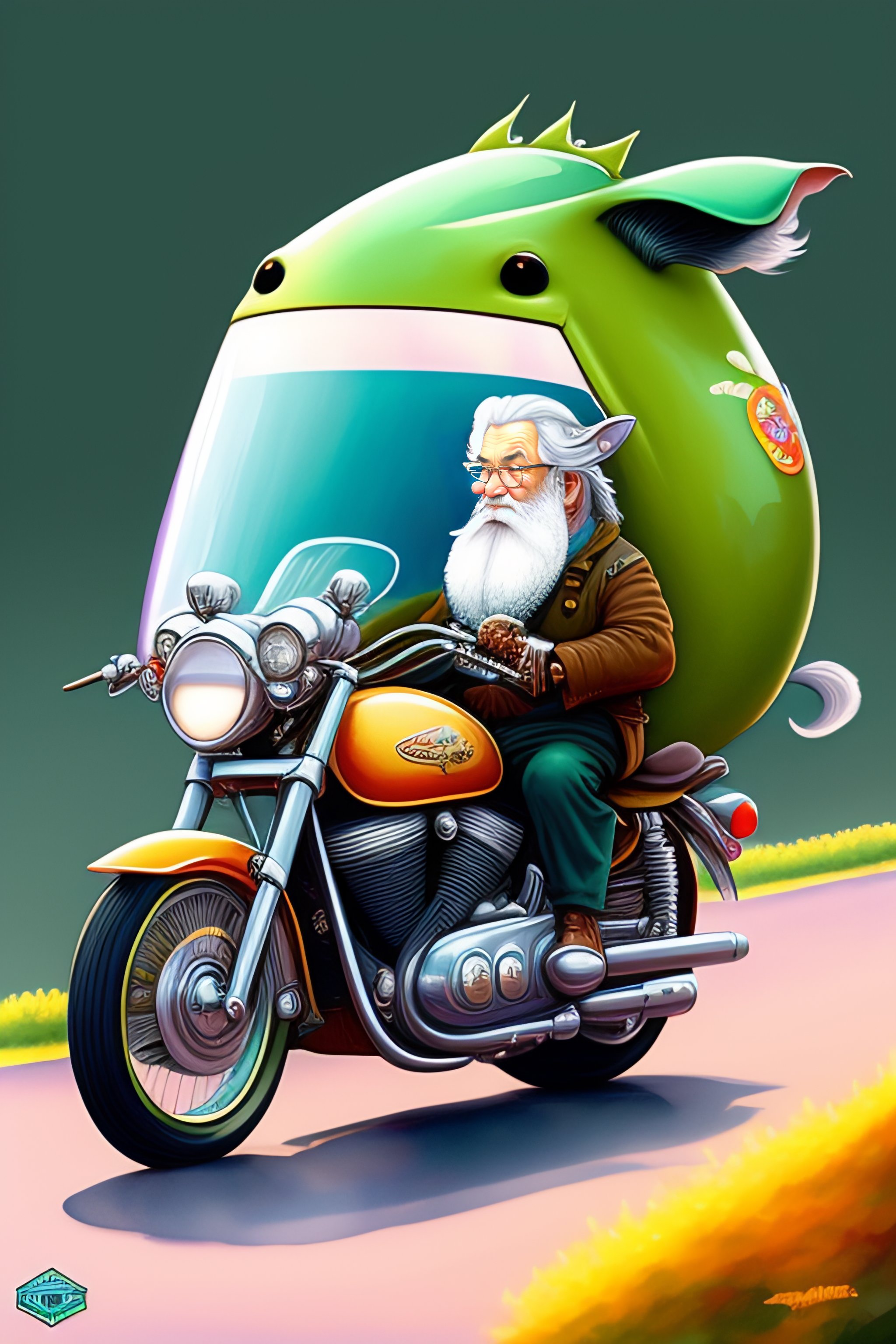 Lexica - Cute and funny, gandalf on a motorcycle, ratfink style by ed ...