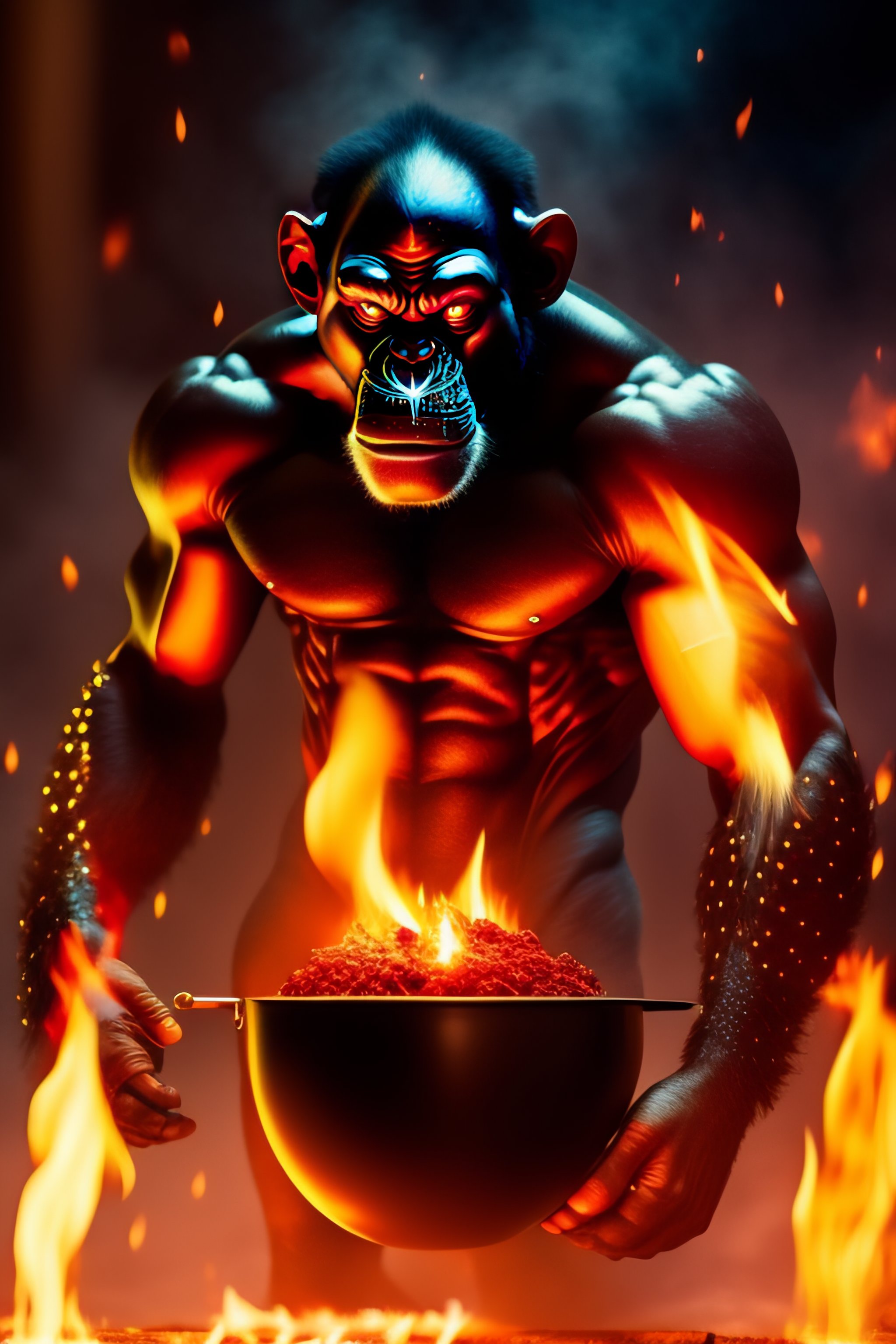 Lexica - A huge, hulking Dark Lord insectoid chimp cooking food over an ...