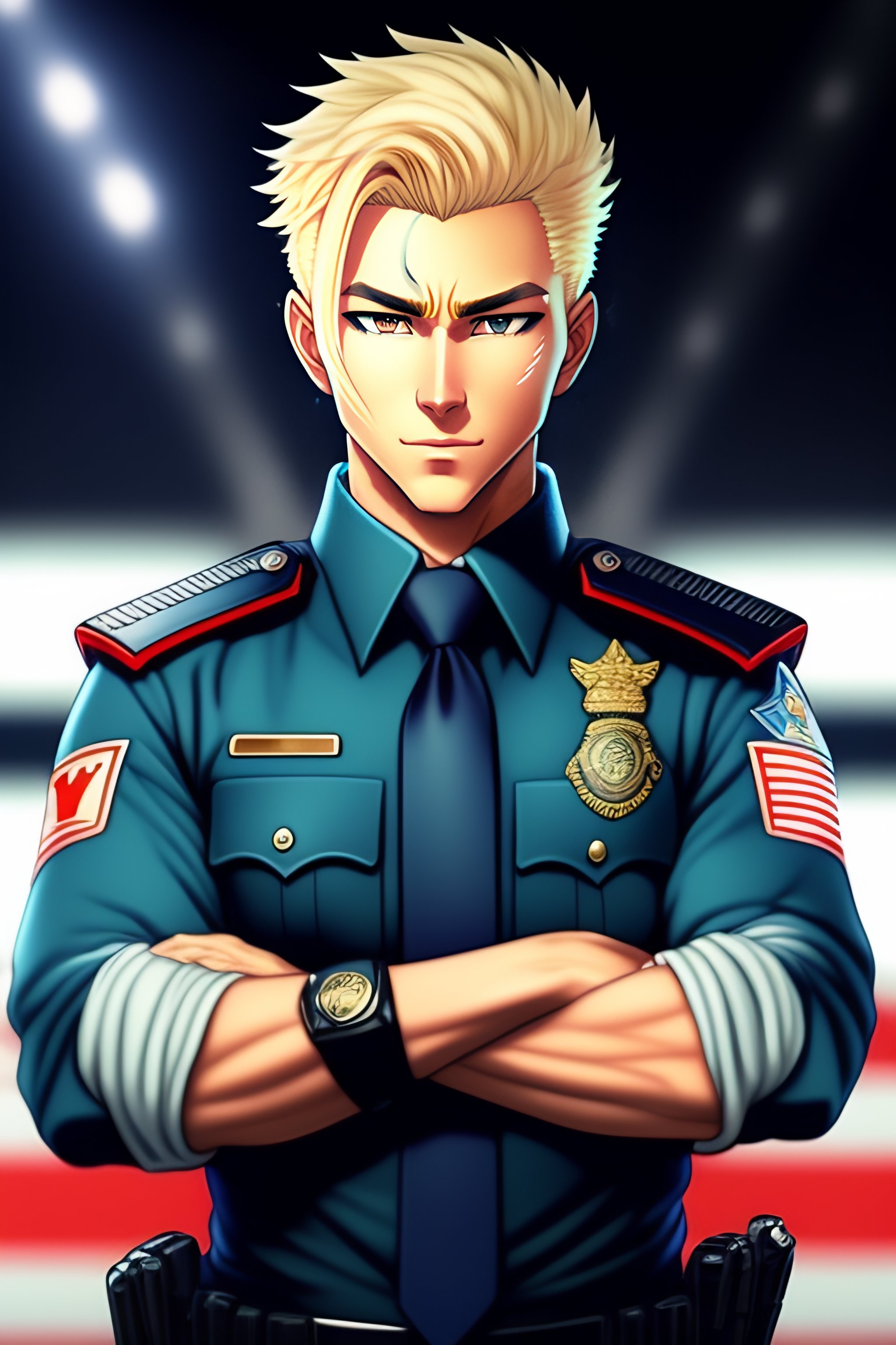 Lexica - Anime style man with blonde hair in a police uniform is ...