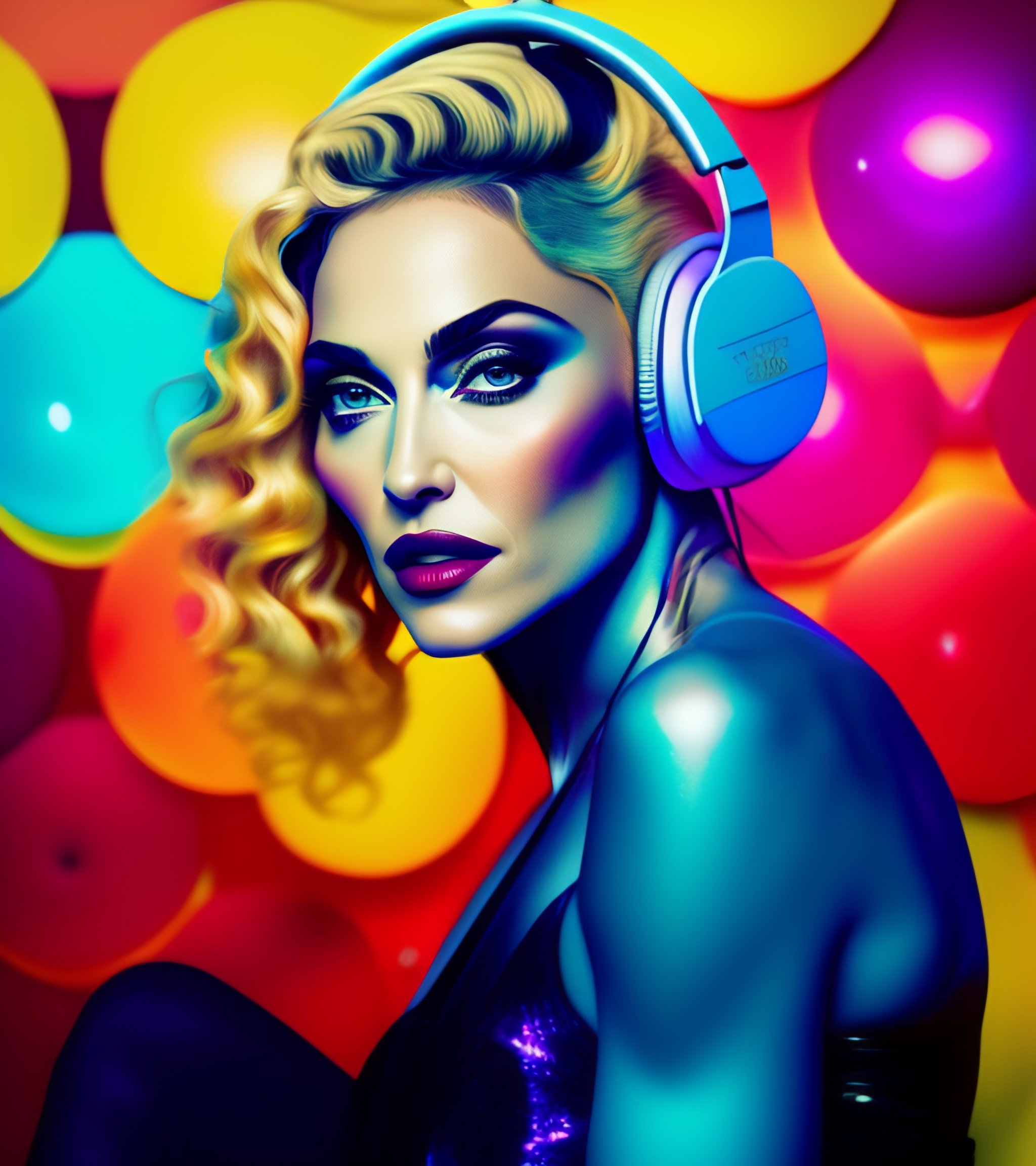 Lexica - Madonna with headphones on sitting in a chair, a ...