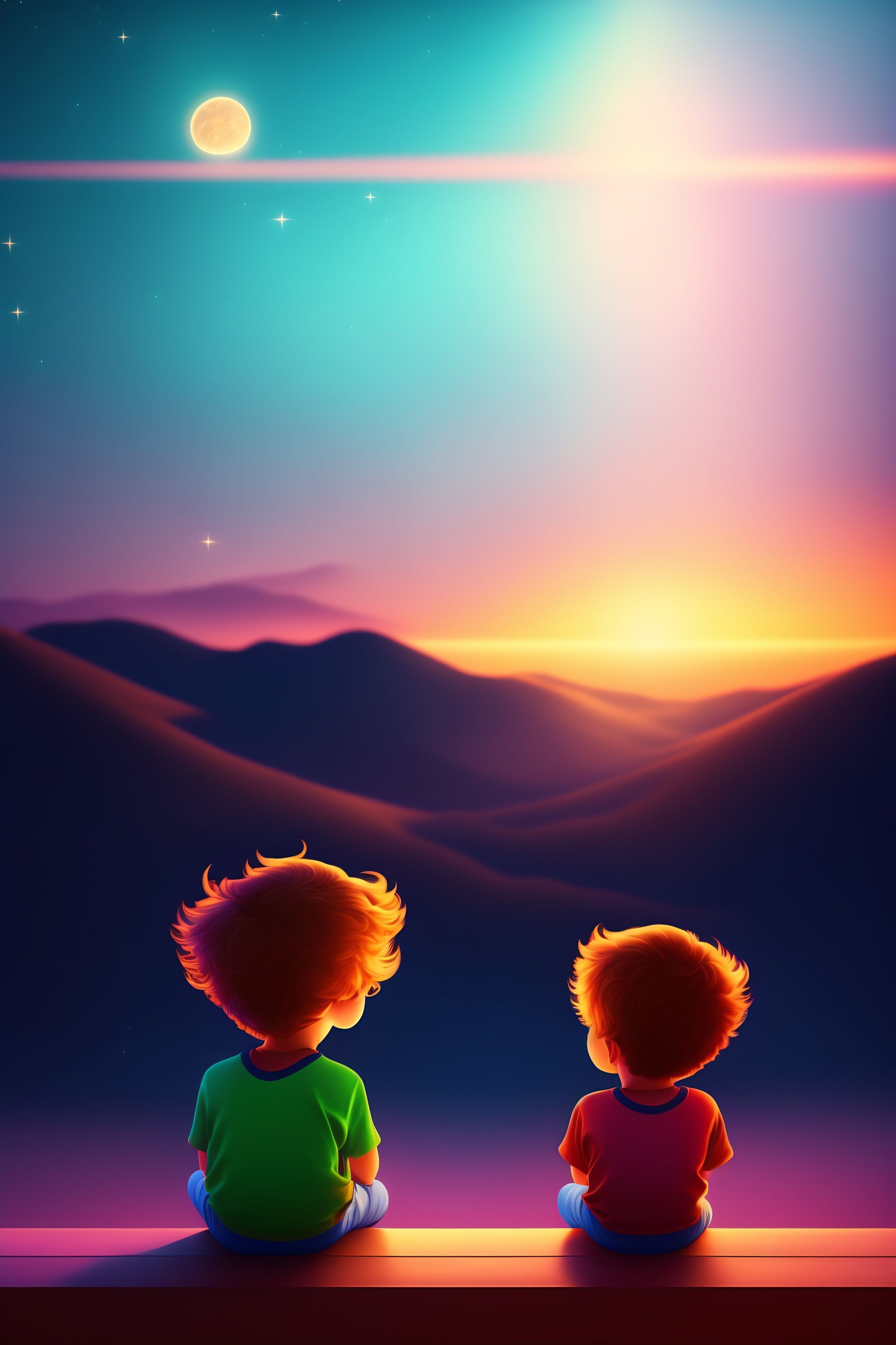 Lexica - Two boys watching stars, cartoon 3D, 8K