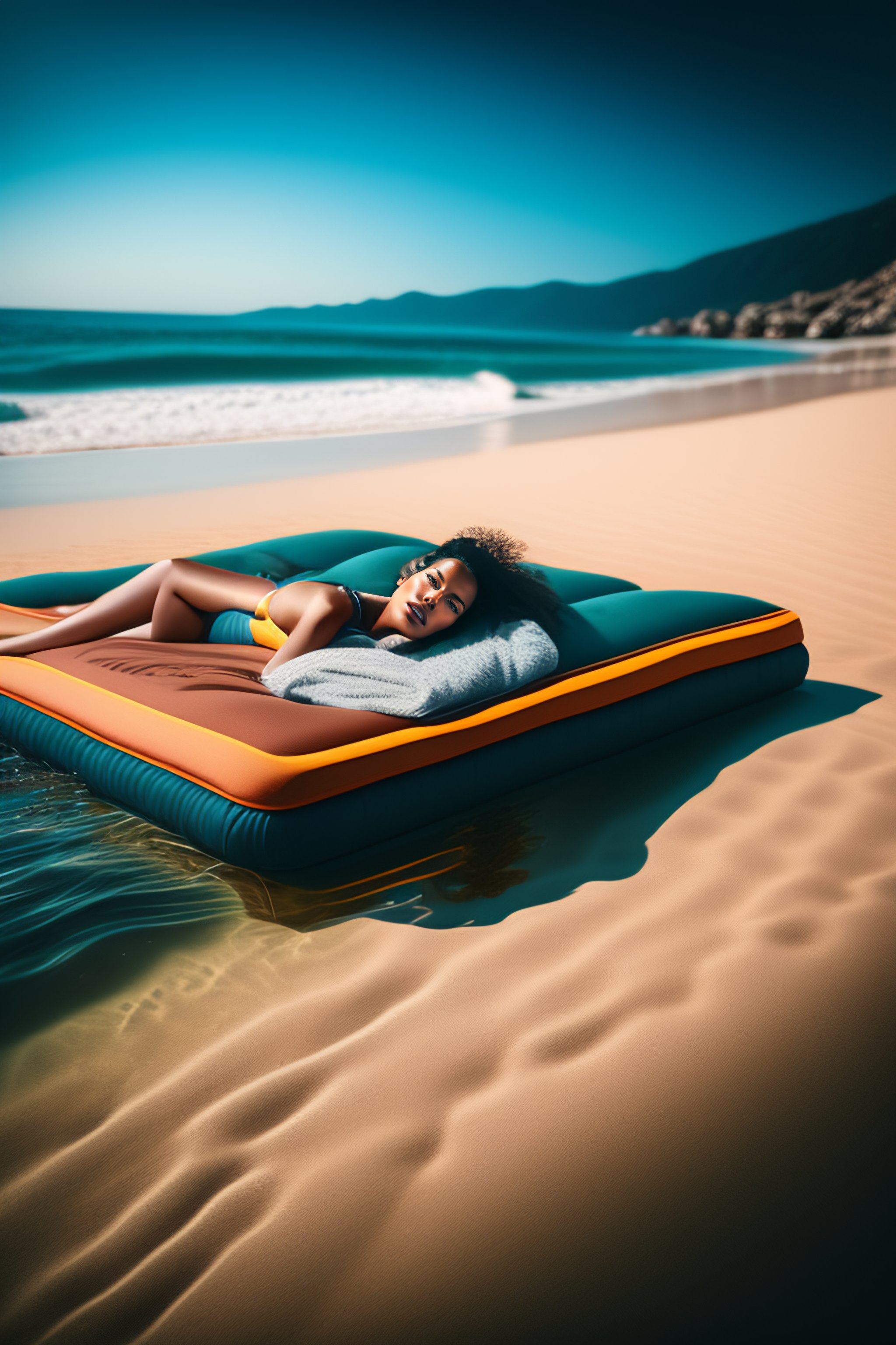 Lexica - Portrait of myself on a mattress in the sea