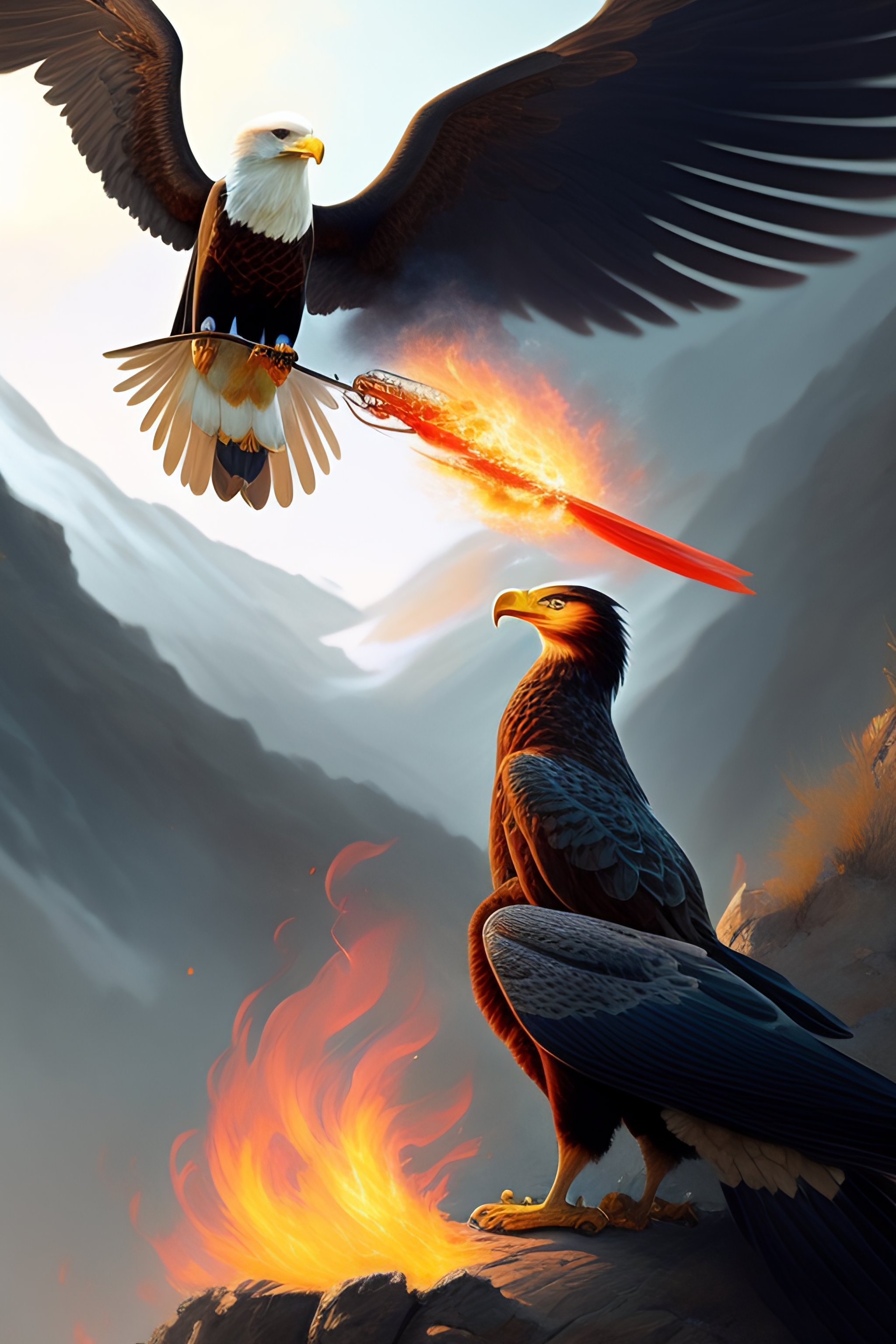 Lexica - Eagle fighting a snake spiting fire, greg rutkowski ...