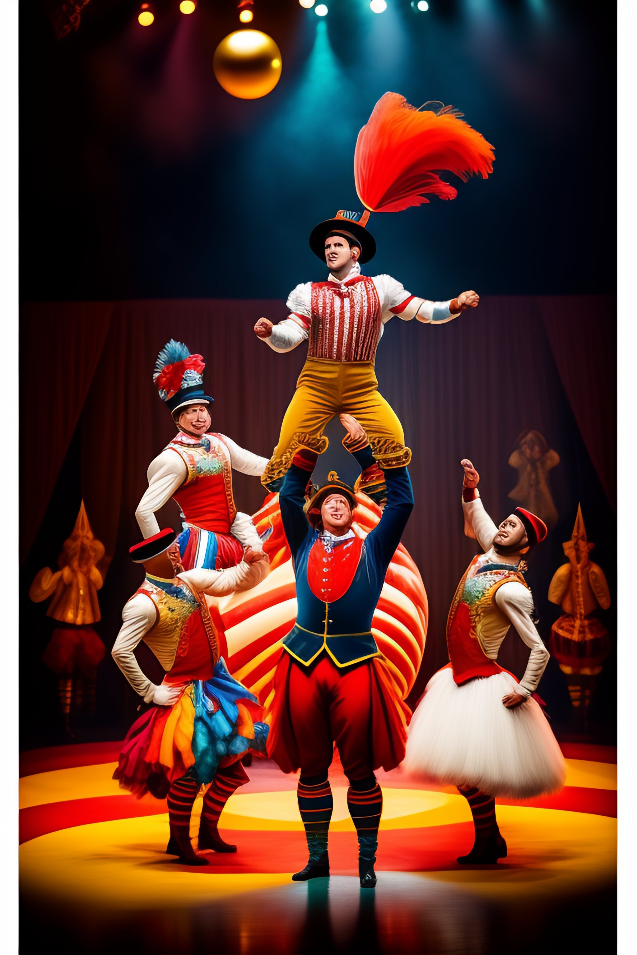 Lexica - A whimsical circus, with acrobats, clowns, and fantastical acts