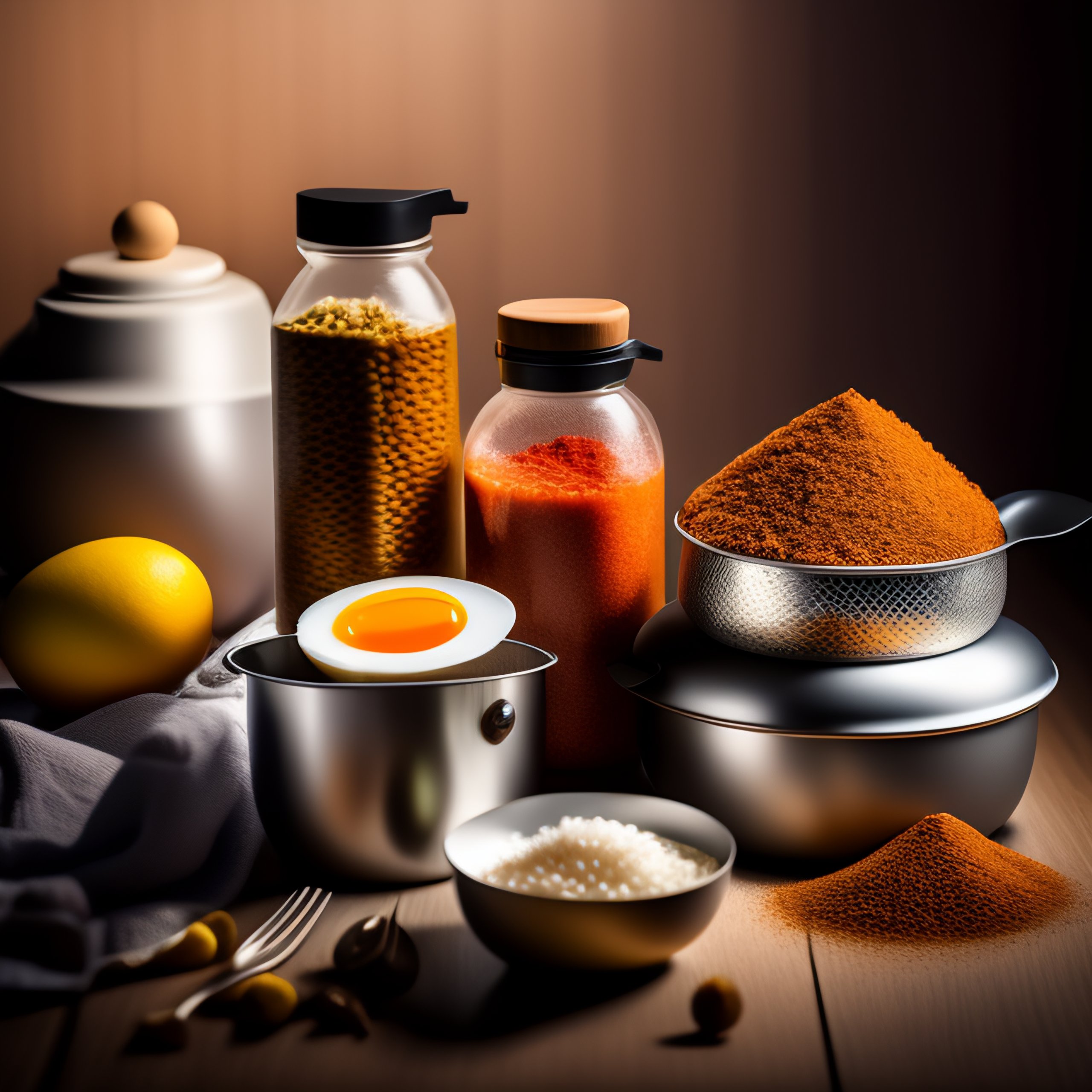 Lexica - Water bottles or hydration reservoirs, rice and fried egg in ...