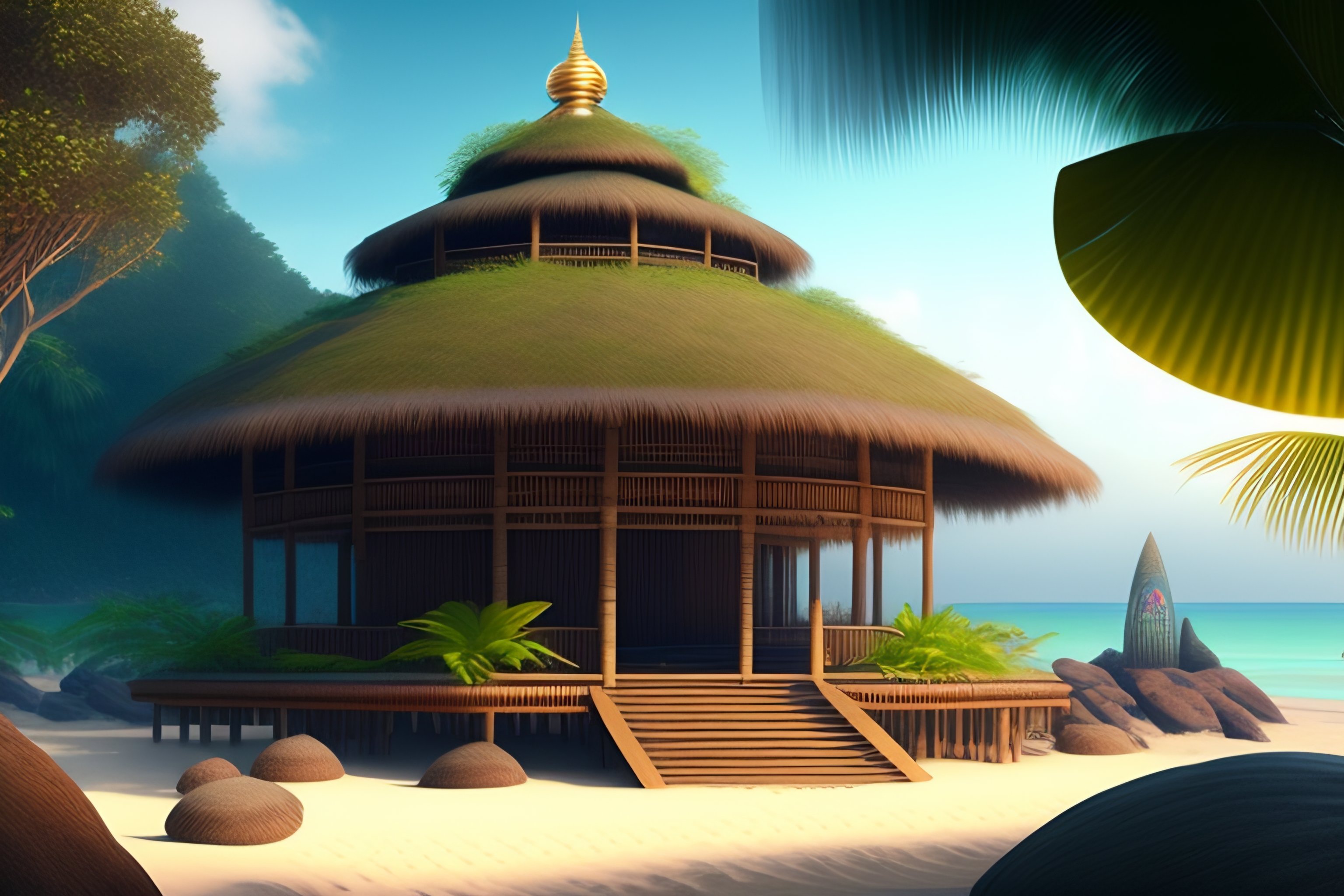 Lexica - Giant hut bamboo temple on tropical island beach yucca giant ...