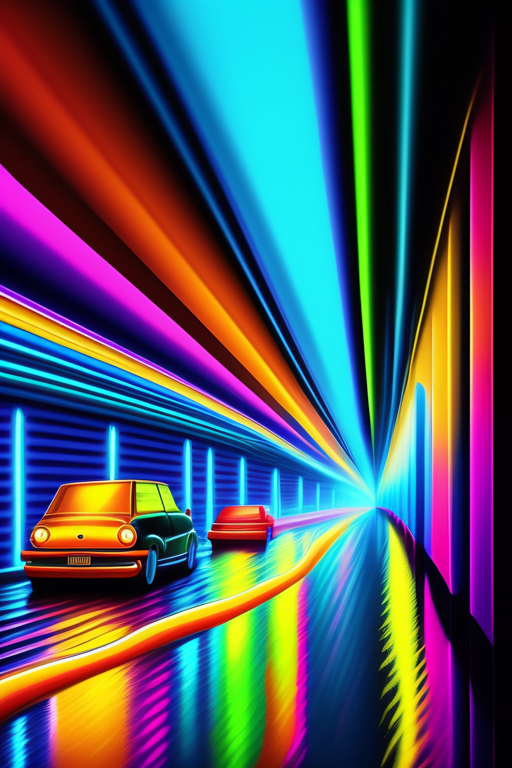 Lexica - Car wash tunnel, water splashes, pop art, party lightning ...