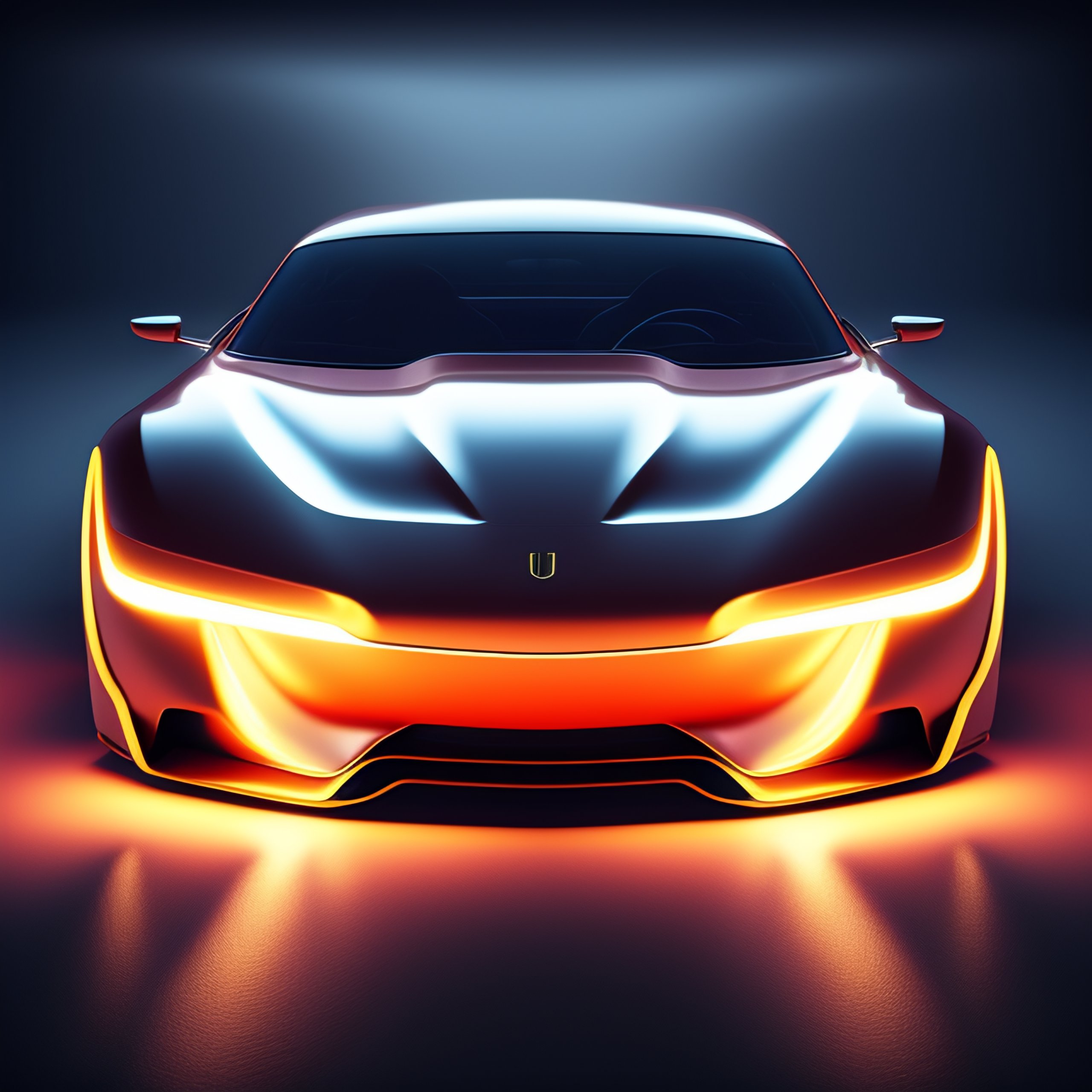 Lexica - Front of a modern car, rounded beam lights, shape of a face ...