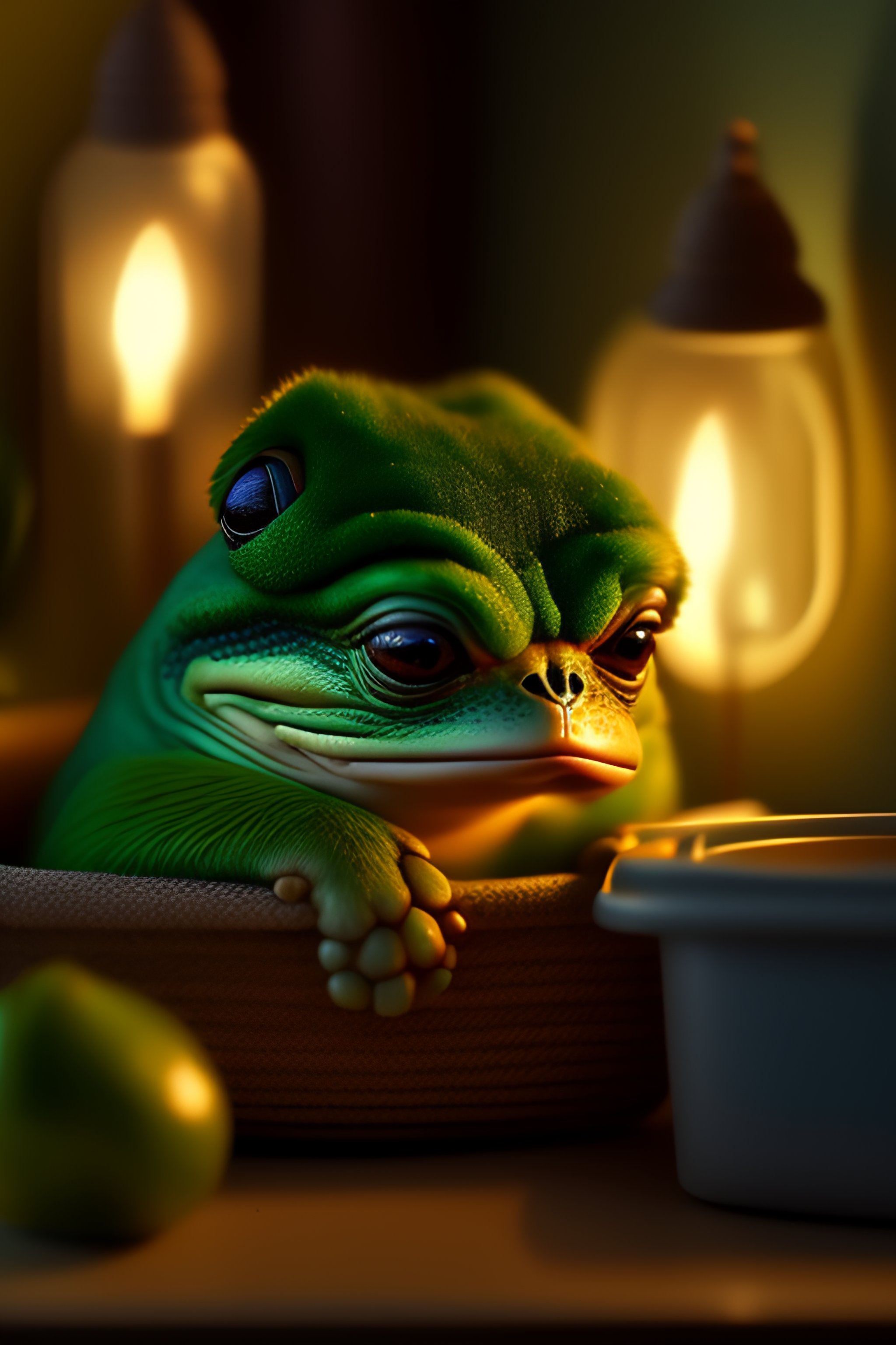 Lexica - An exhausted pepe the frog doing laundry, night- key lighting ...