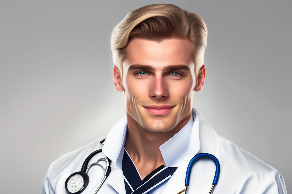 Lexica - Handsome young male doctor in white doctor's uniform is ...