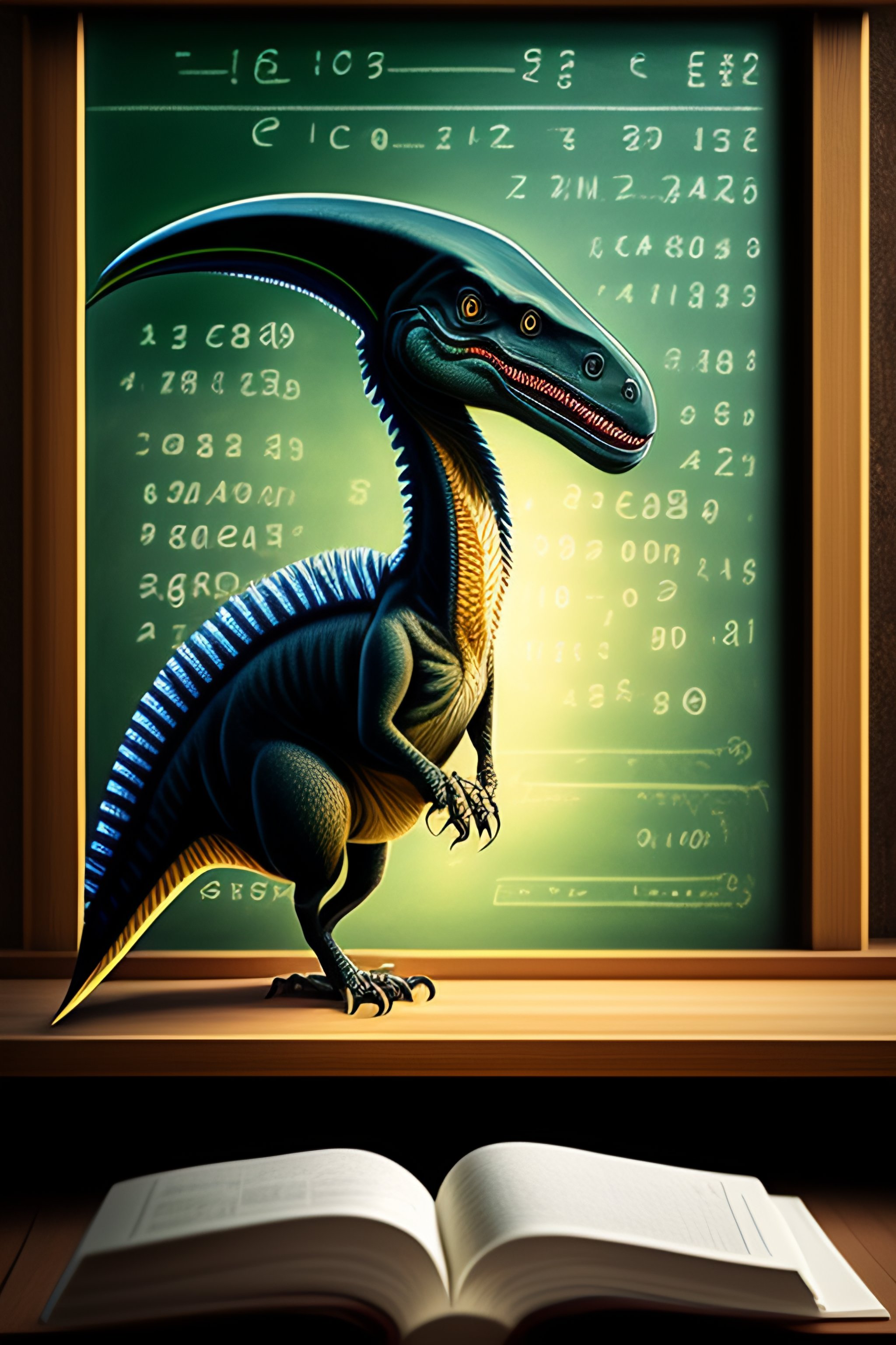 Lexica - Velociraptor doing mathematics on a blackboard