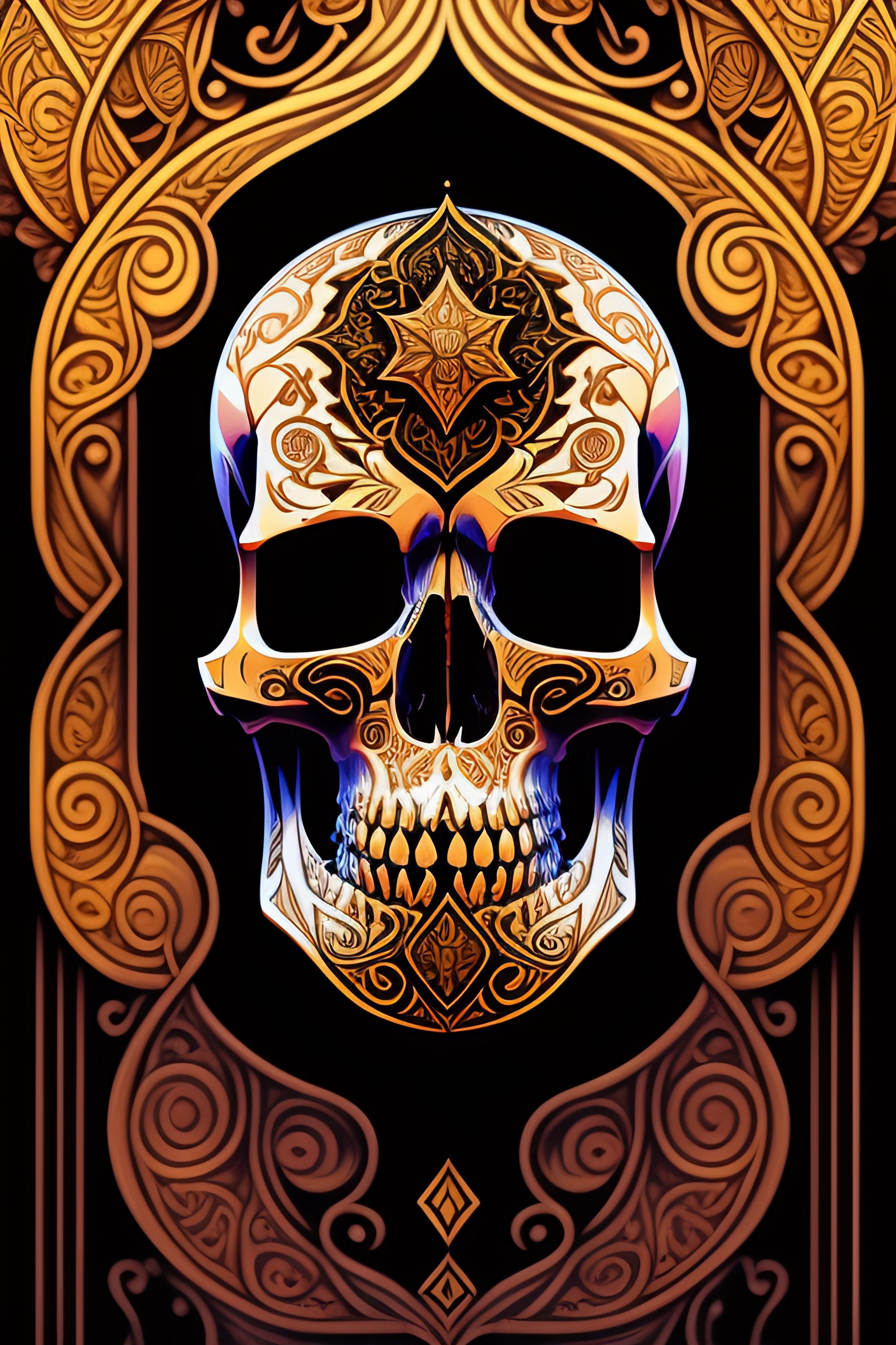 Lexica - Symmetry comic cover art of a skull head, dnd, high fantasy ...