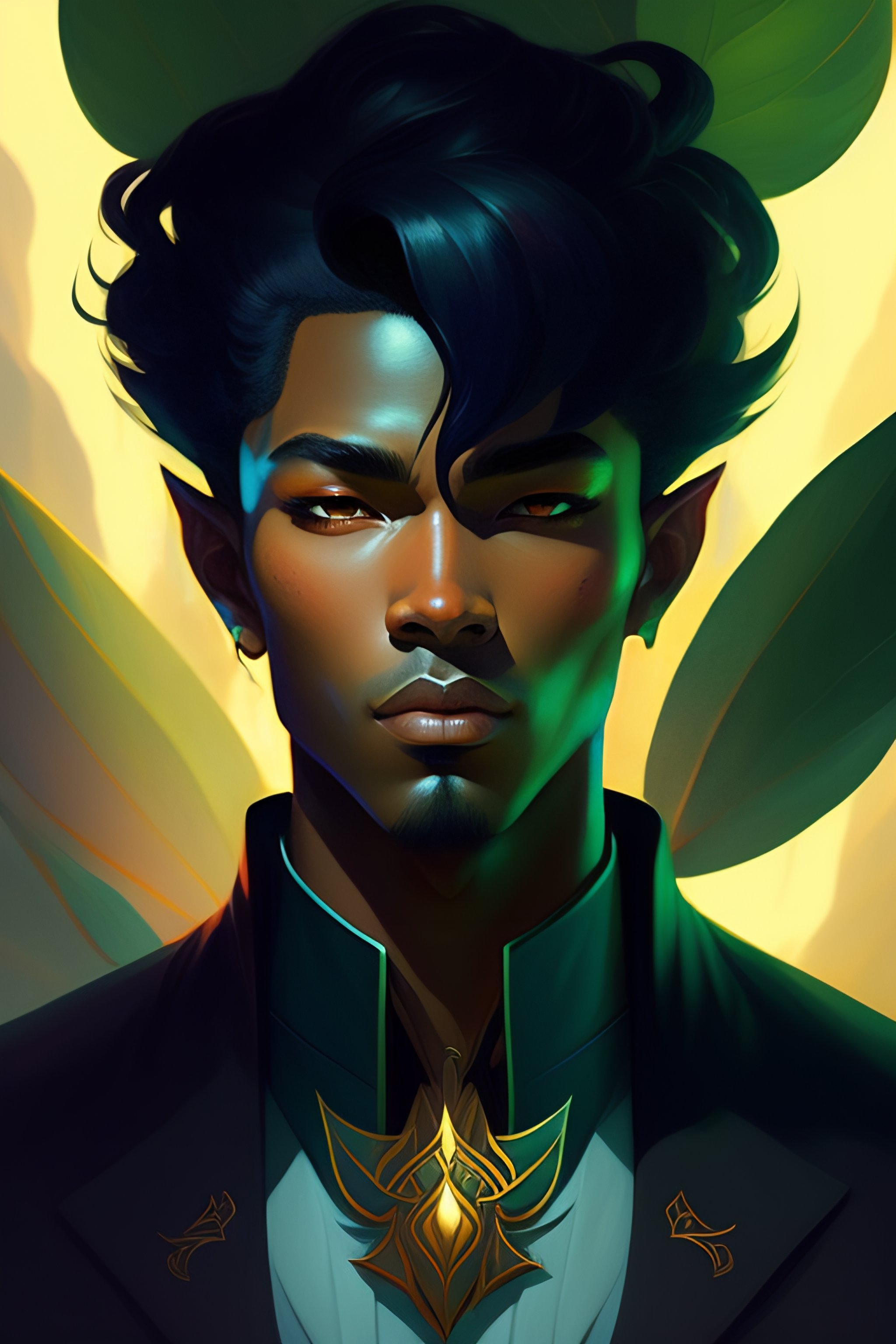 Lexica - Young beautiful male forest spirit, elven, black hair ...