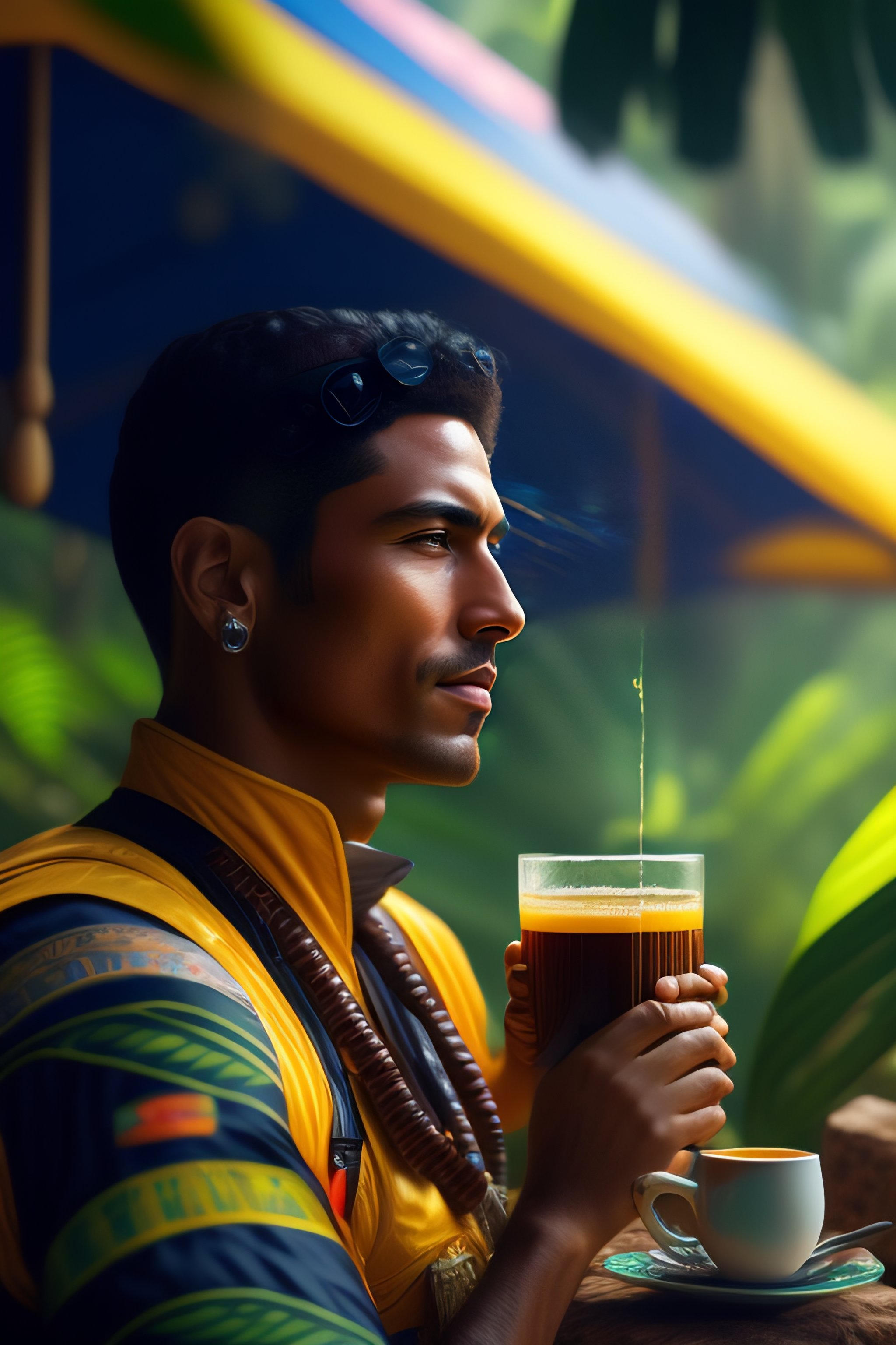 Lexica - Solarpunk man drinking coffee with background A high tech ...