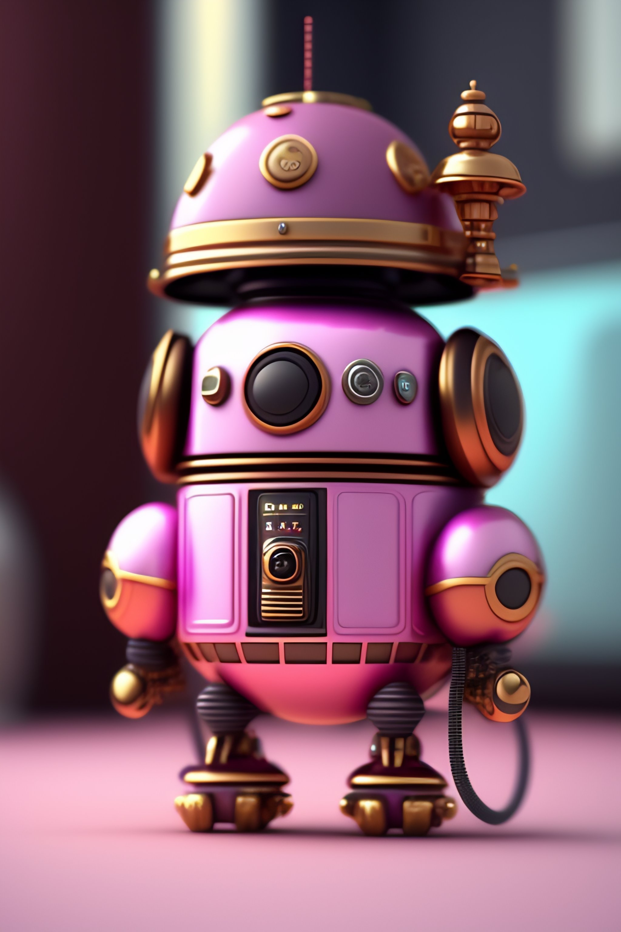 Lexica - C4D render of a comically tiny Cute and adorable steampunk droid in the kitchen, with a ...
