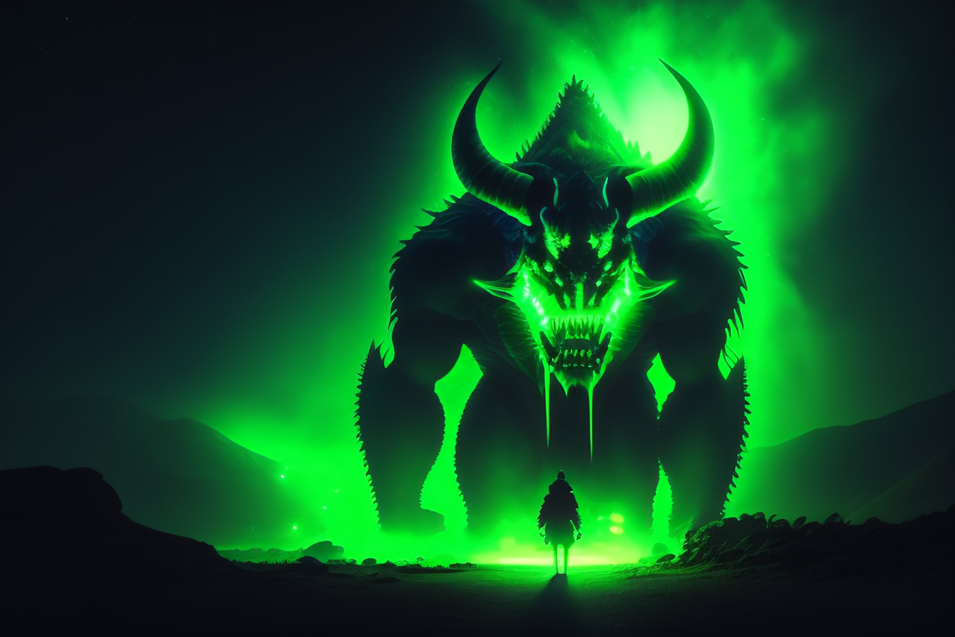 Lexica - Monster demon in the dark with green lights