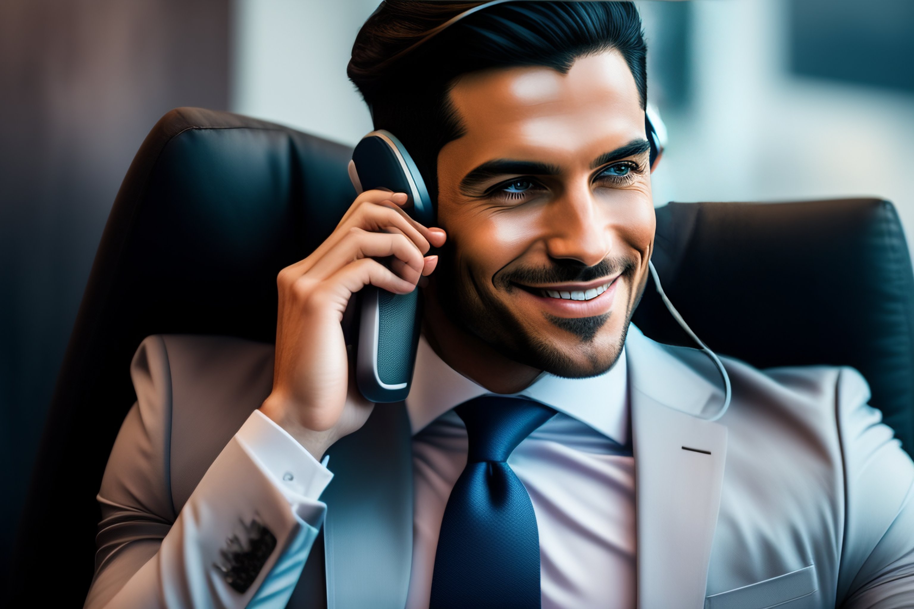 Lexica - Real photo of a salesman calling a client at the office