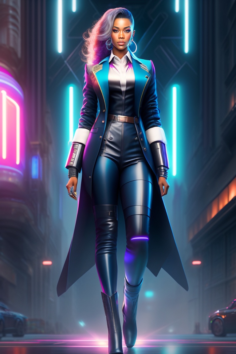 Lexica - Cyberpunk, wide angle, full body height, suave business woman ...
