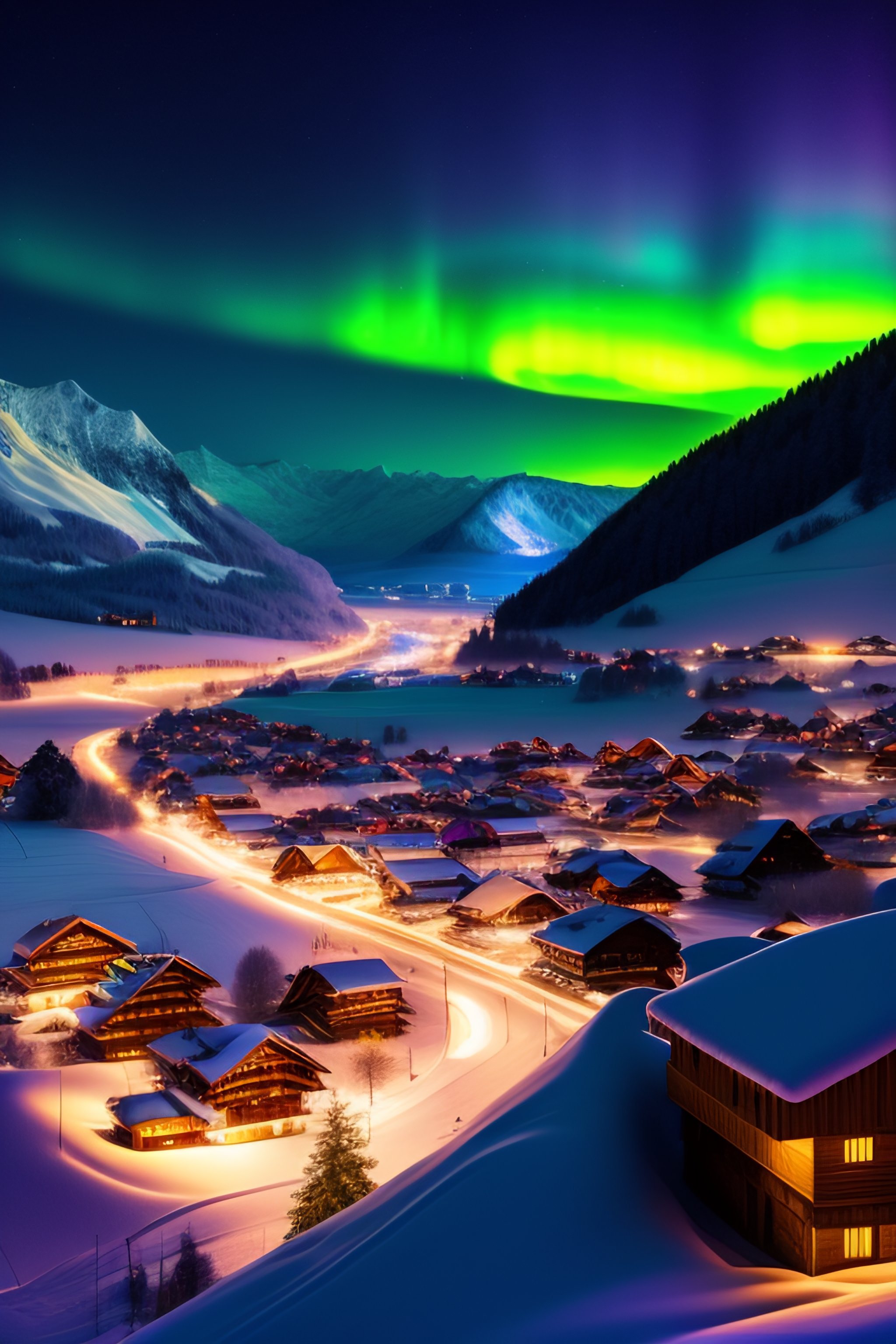 Lexica - The thick snow covered swiss town , the sky is starry , the ...