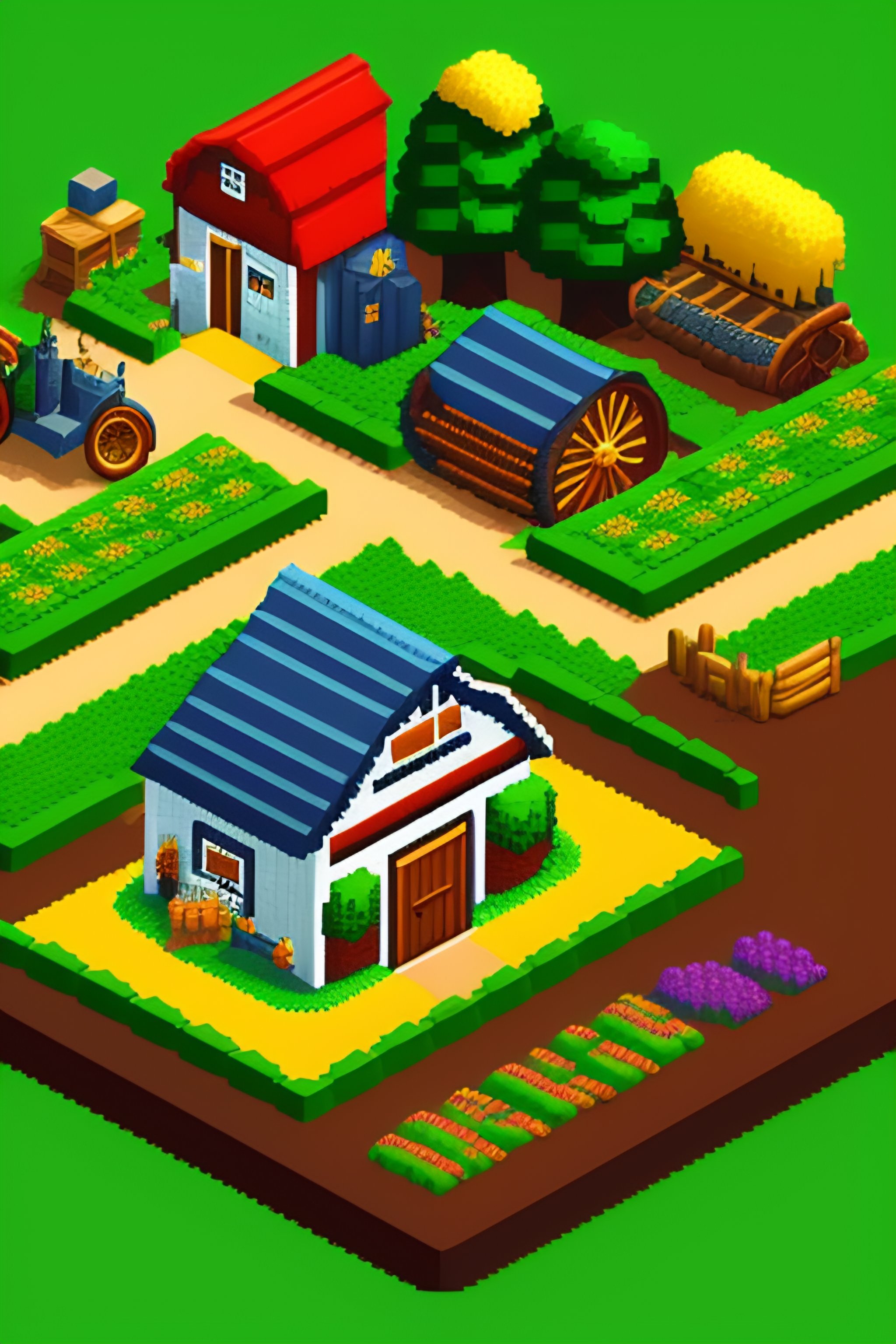 Lexica - A pixel art isometric of a farm