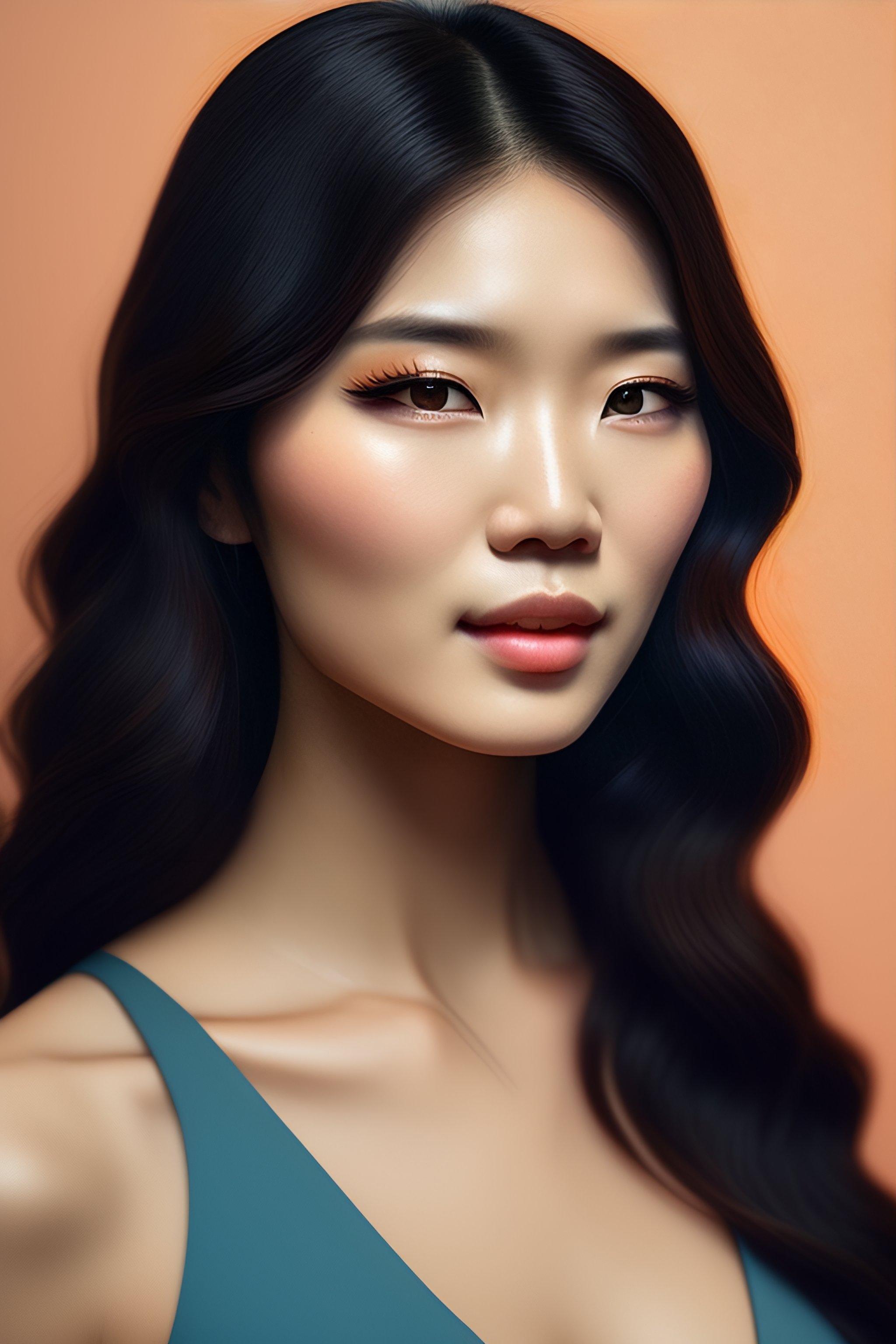 Lexica - Woman , round pretty nose , wavy long hair , , round eyes ...