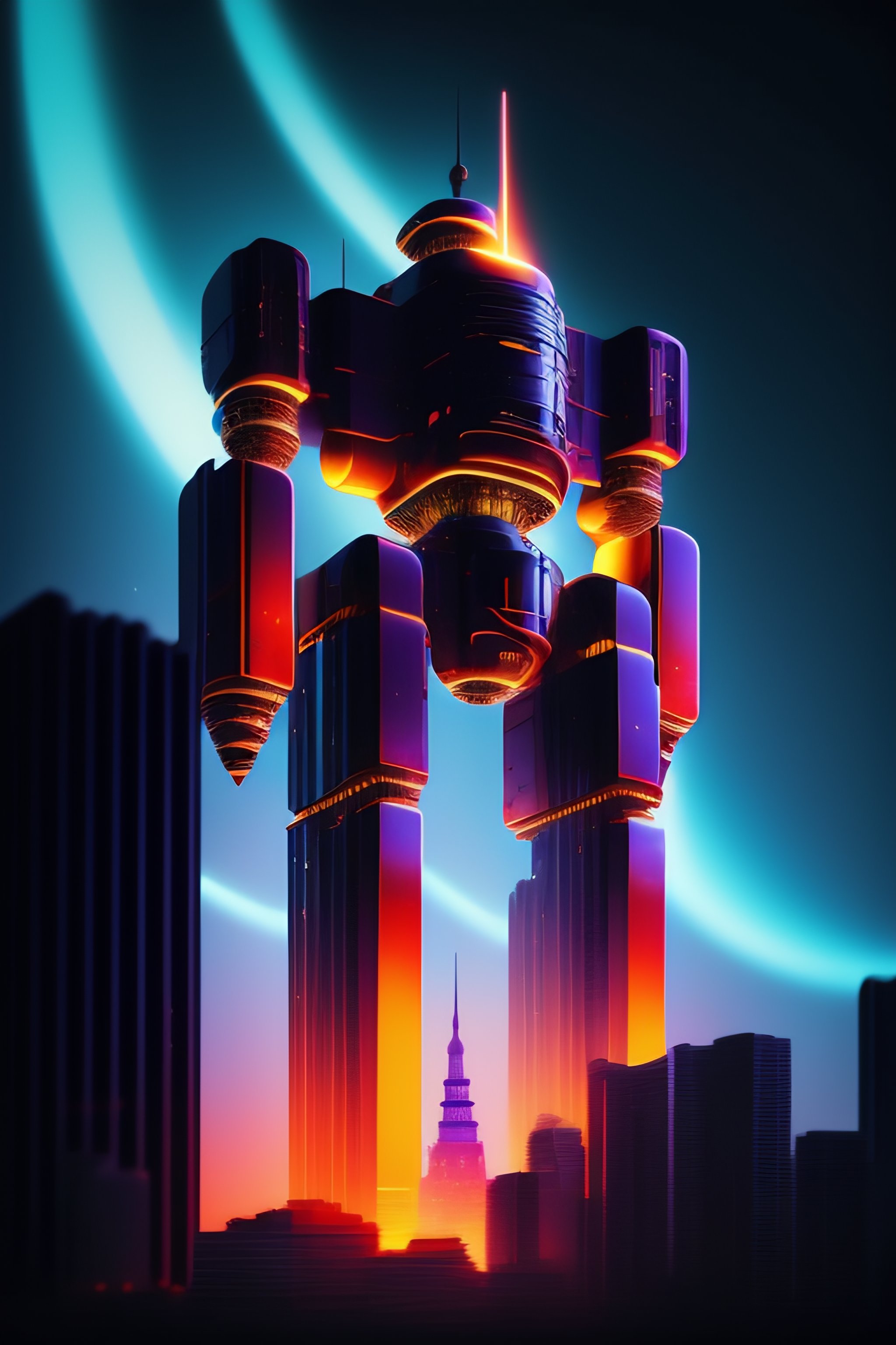 Lexica - Giant robot with lasers destroy skyscraper blaze at night ...