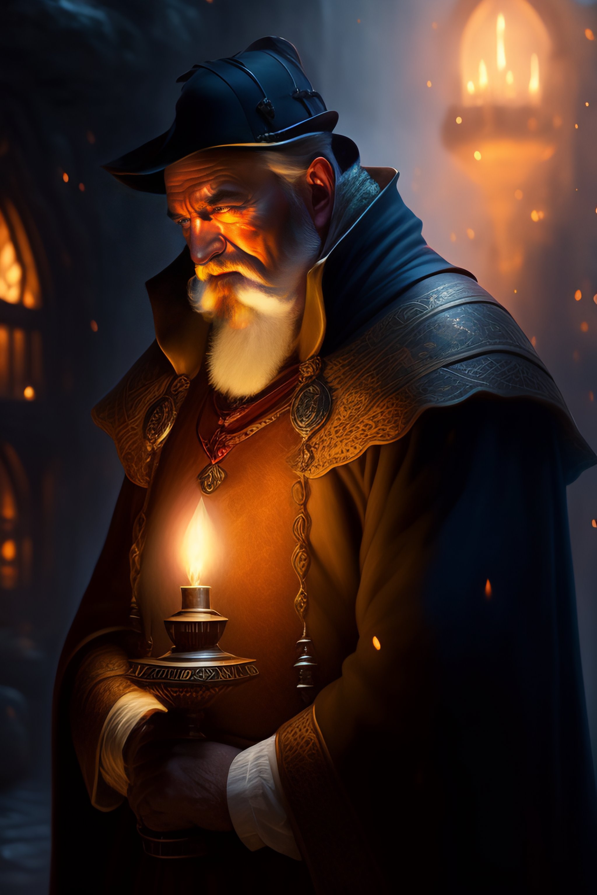 Lexica - Portrait of an old, medieval alchemist in the dark, he is ...