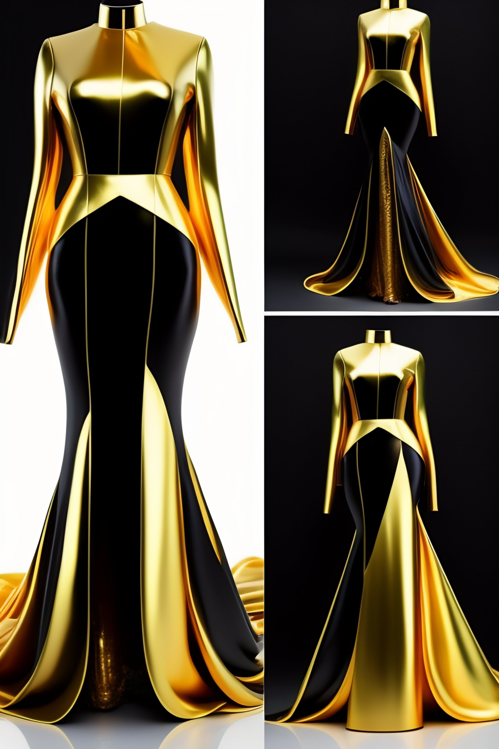Lexica - Create a futuristic elegant and haute couture evening dress for women that has black ...