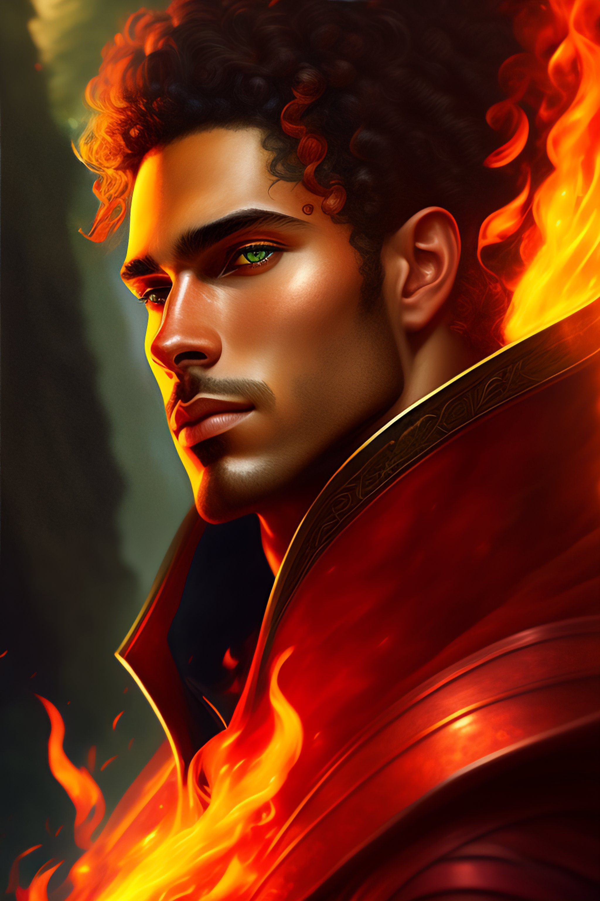 Lexica - Portrait of a man surrounded by fire, portrait of beautiful ...