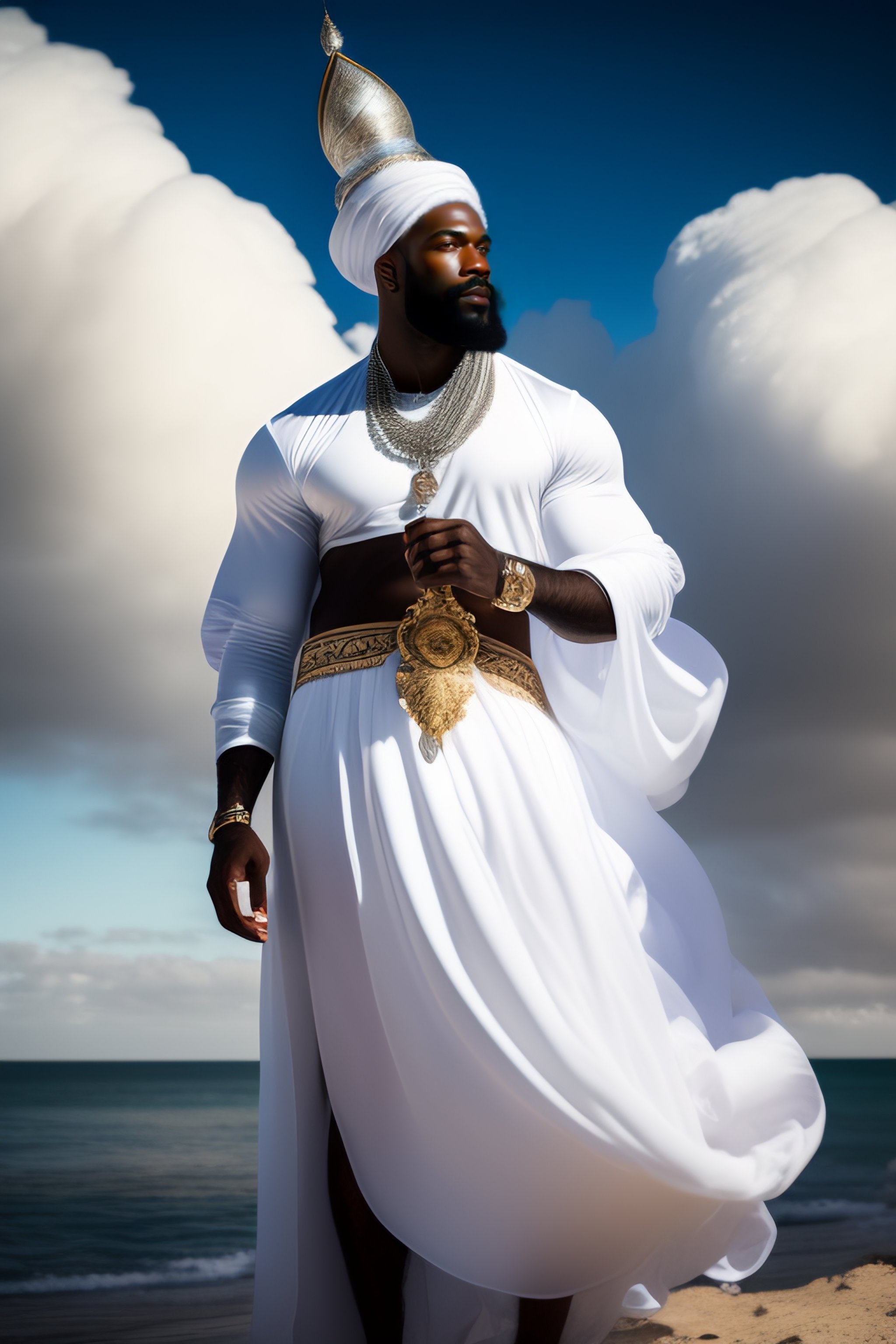 Lexica - Beautiful black man with white beard wearing white turban on ...