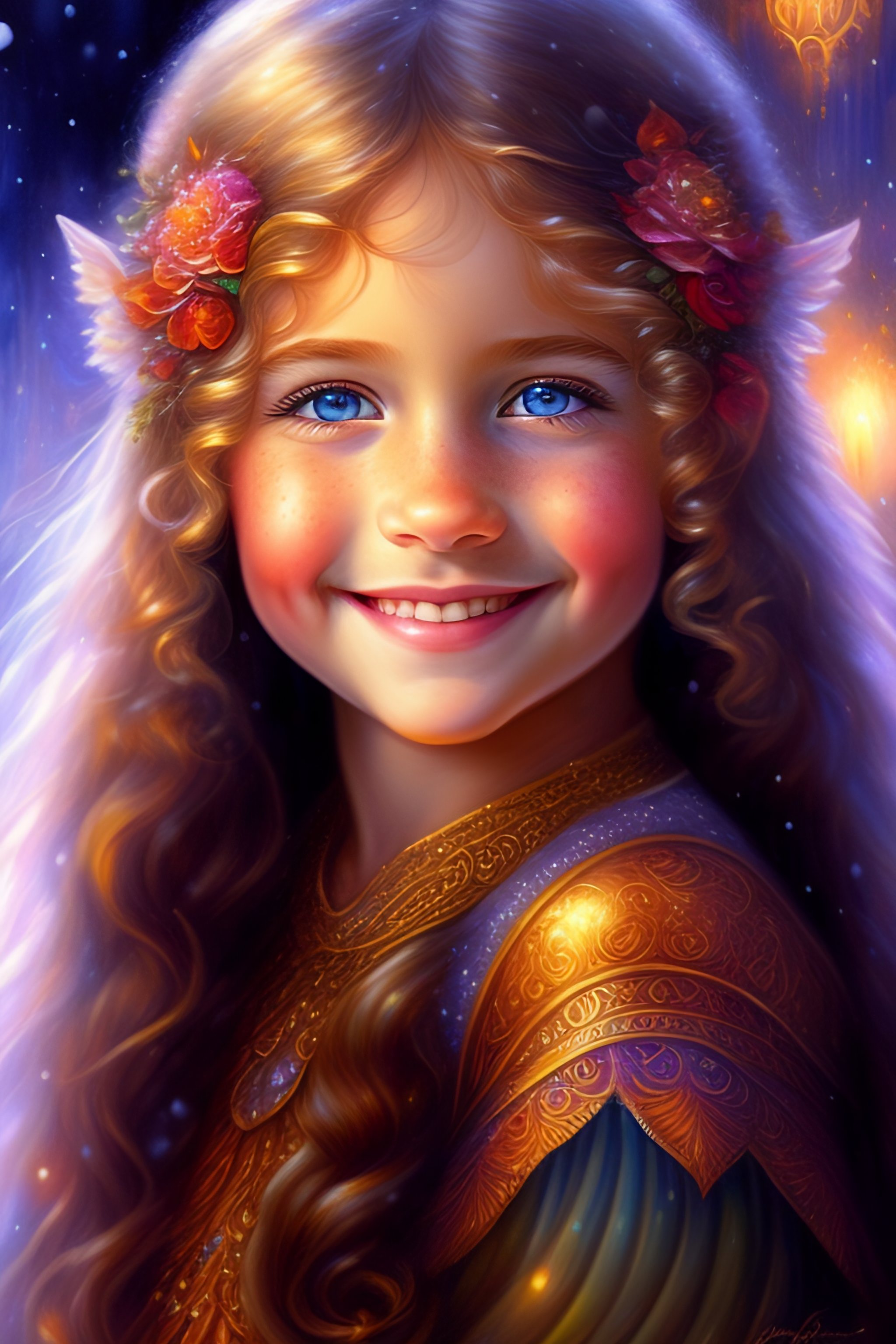 Lexica - : A little girl fairy, with a michievous face, big wide ...