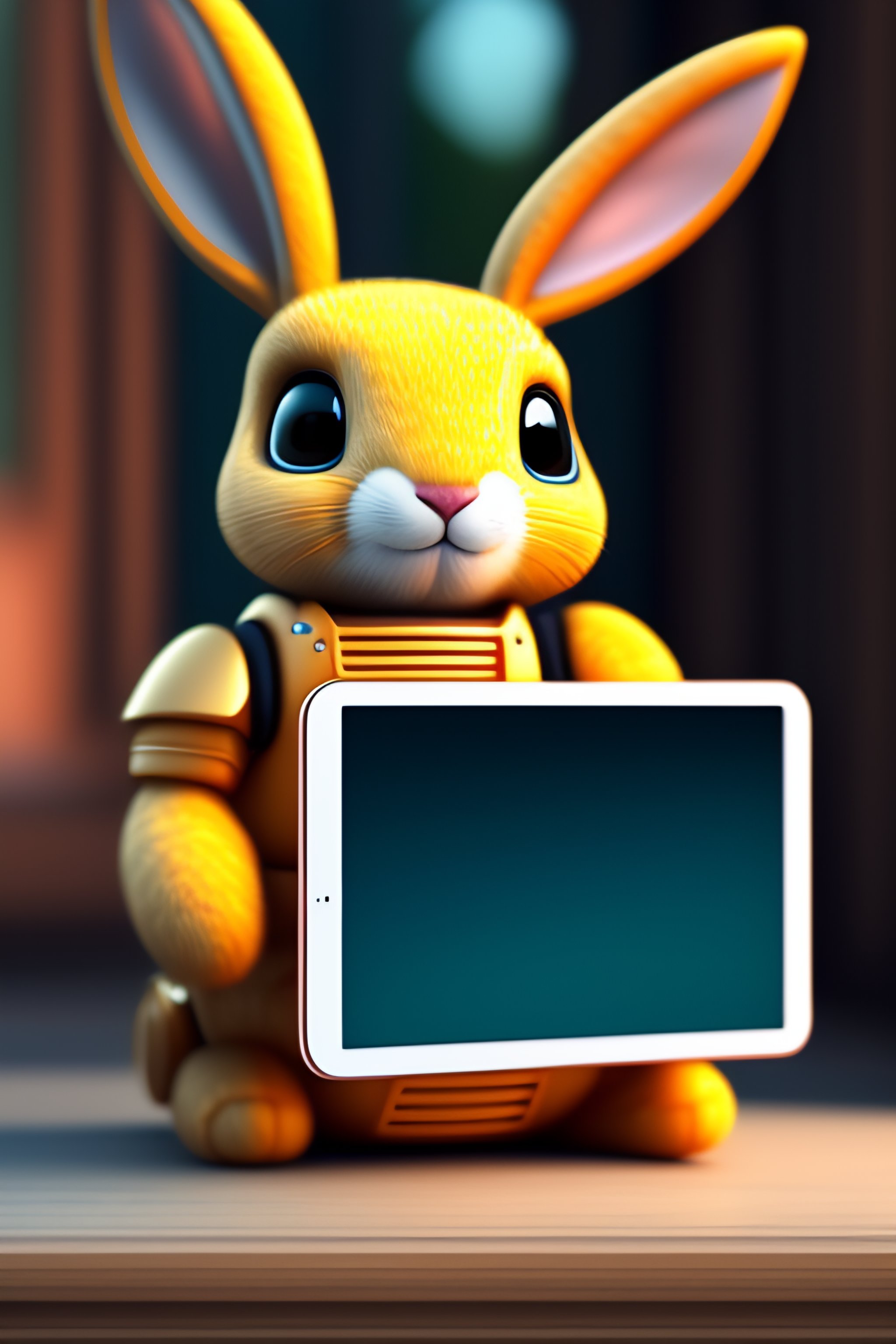 Lexica - Bunny robot working on a tablet and sitting in the front of ...