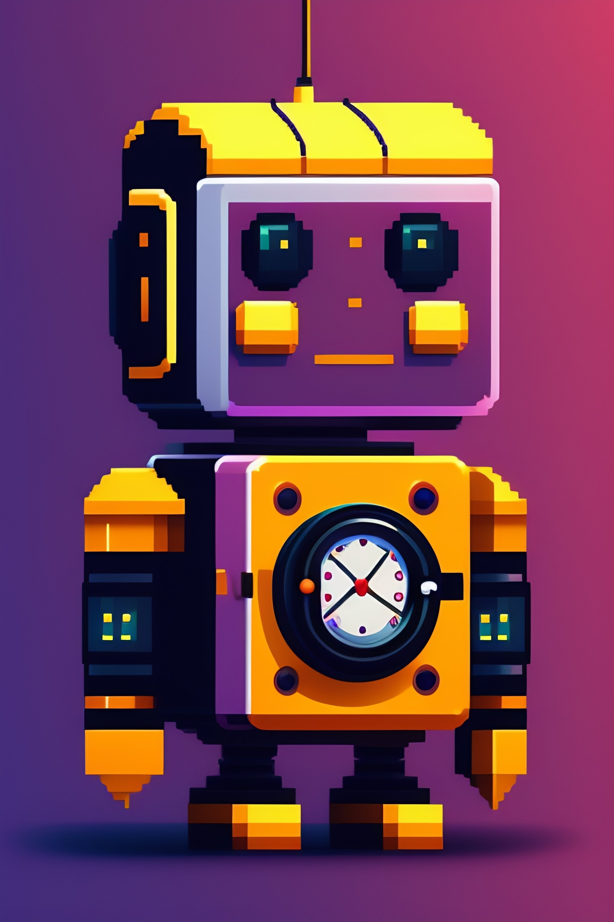 Lexica - Pixel Illustration of a Cute robot with a clock dial for a ...