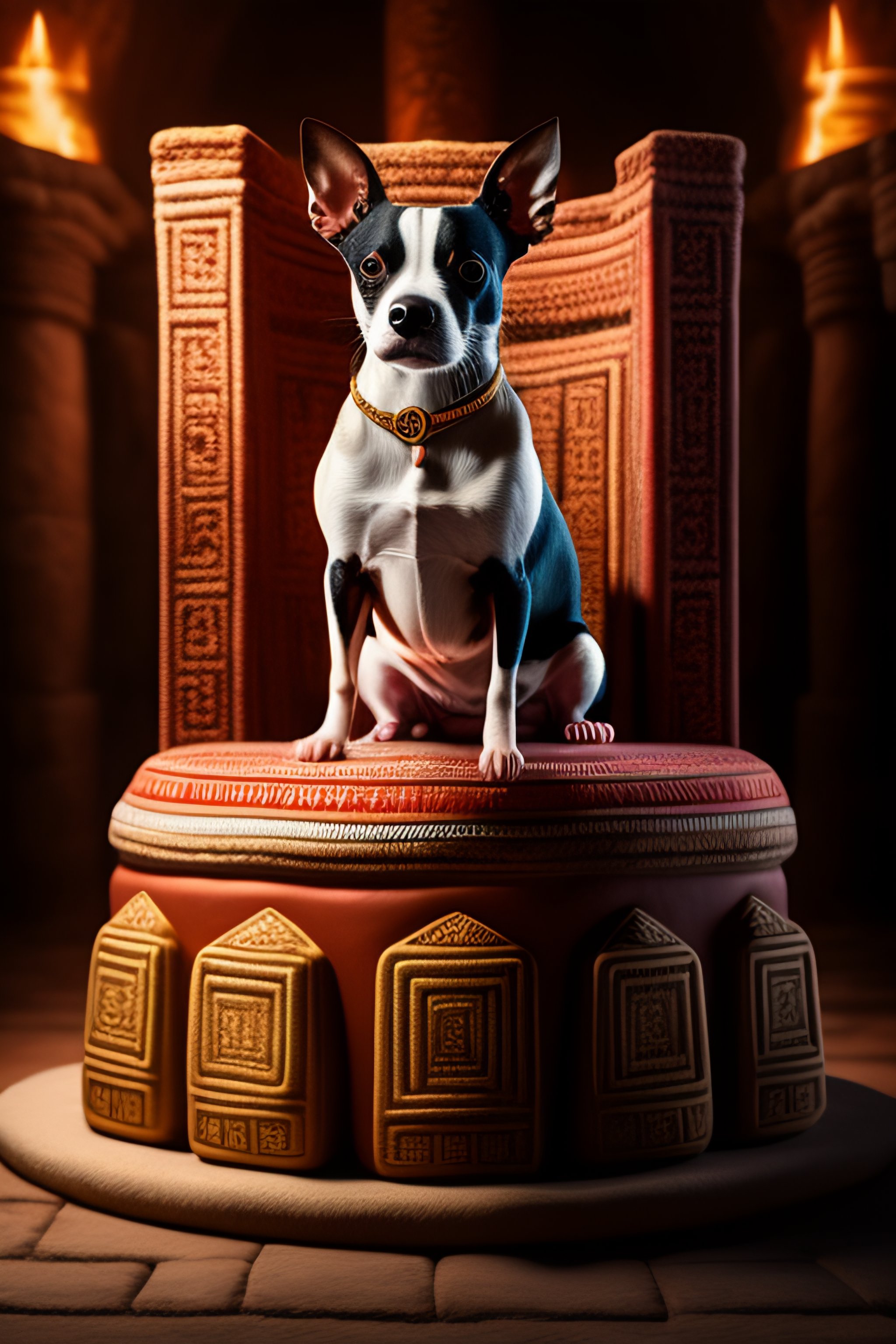Lexica - Rat terrier sitting on a throne in an aztec temple, with taco ...