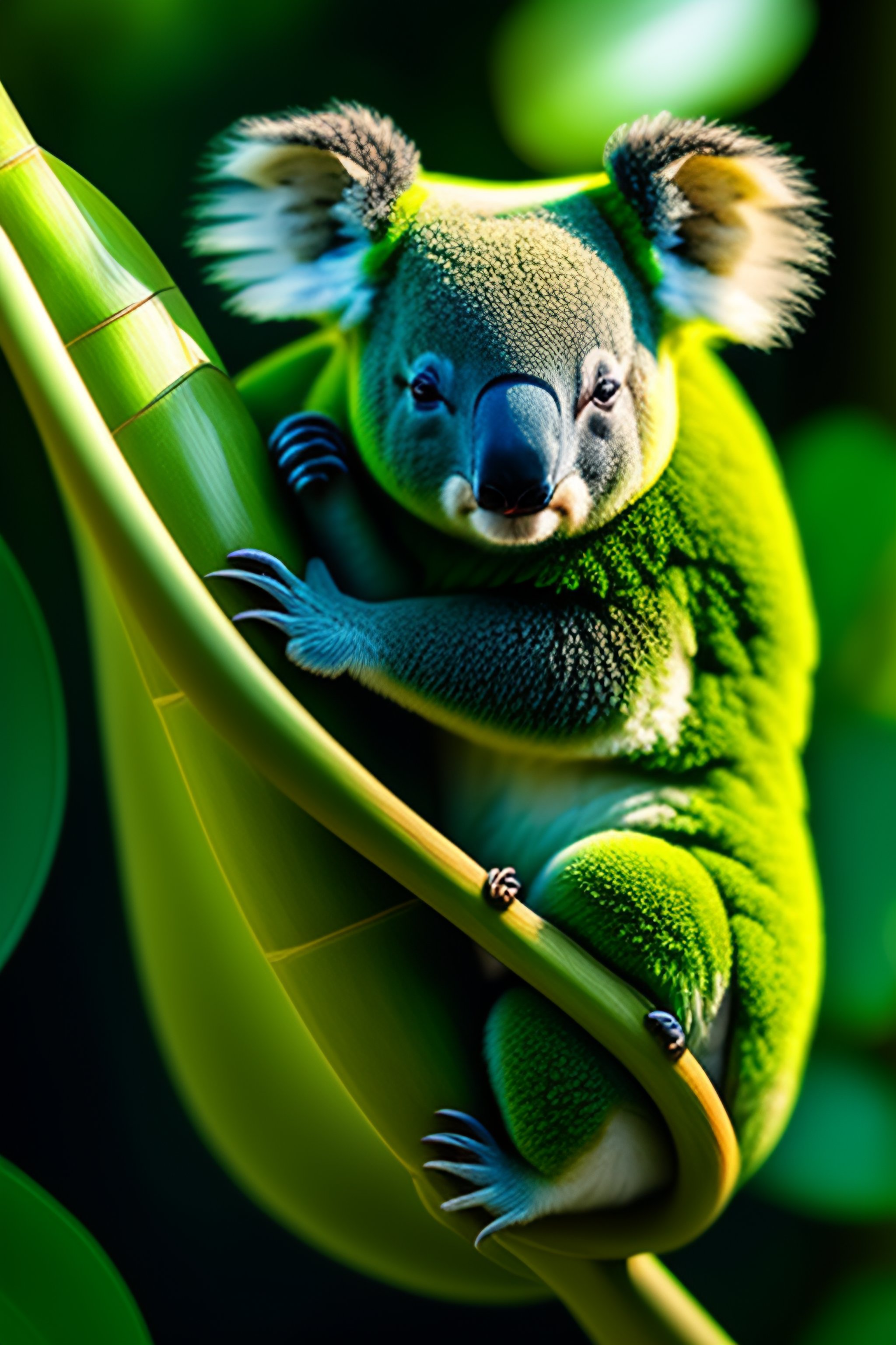 Lexica - A green shroom with a koala sleeping on top of it in a bamboo ...
