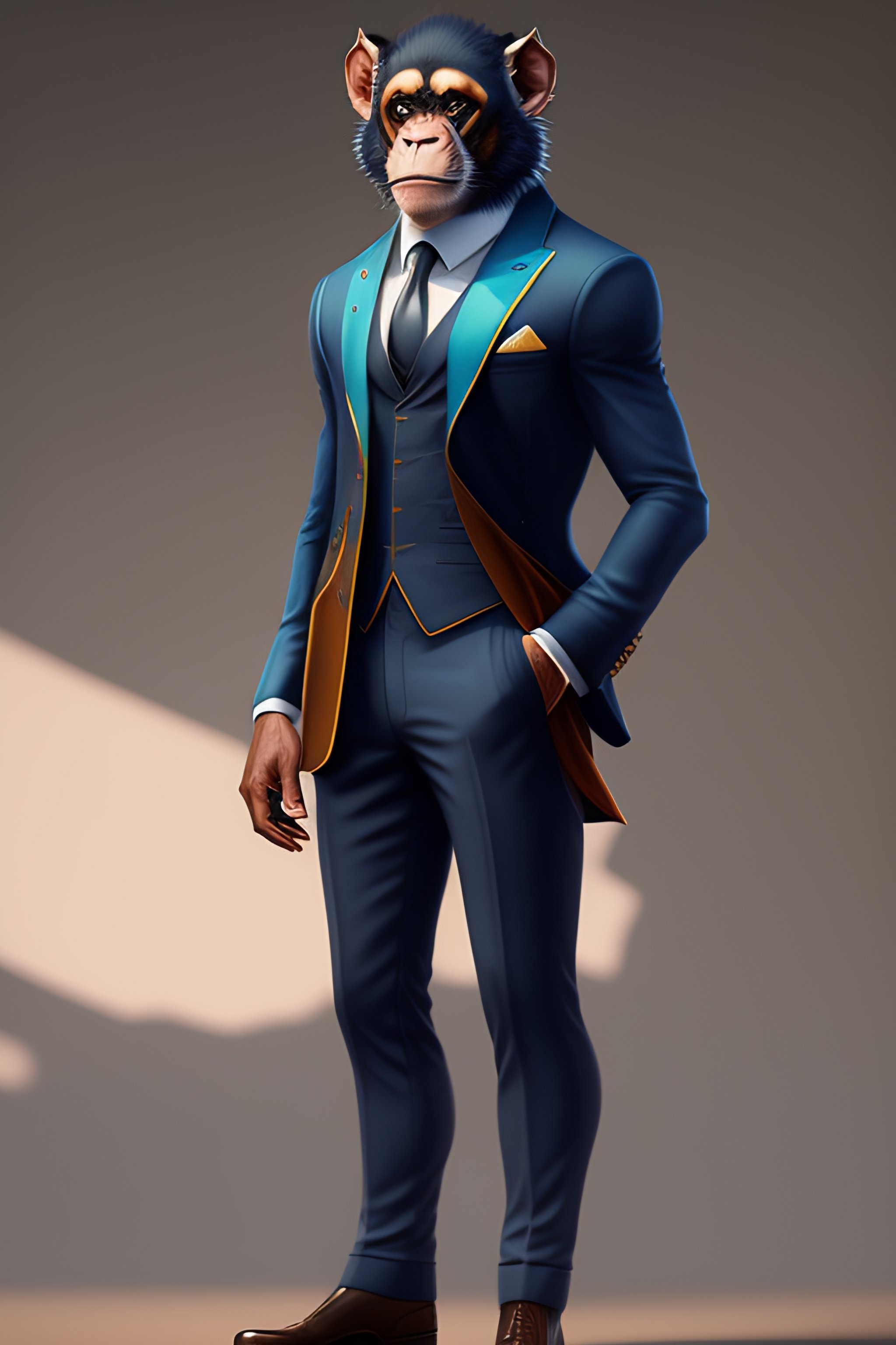 Lexica - Anthro furry humanoid monkey, three piece suit, checking watch ...