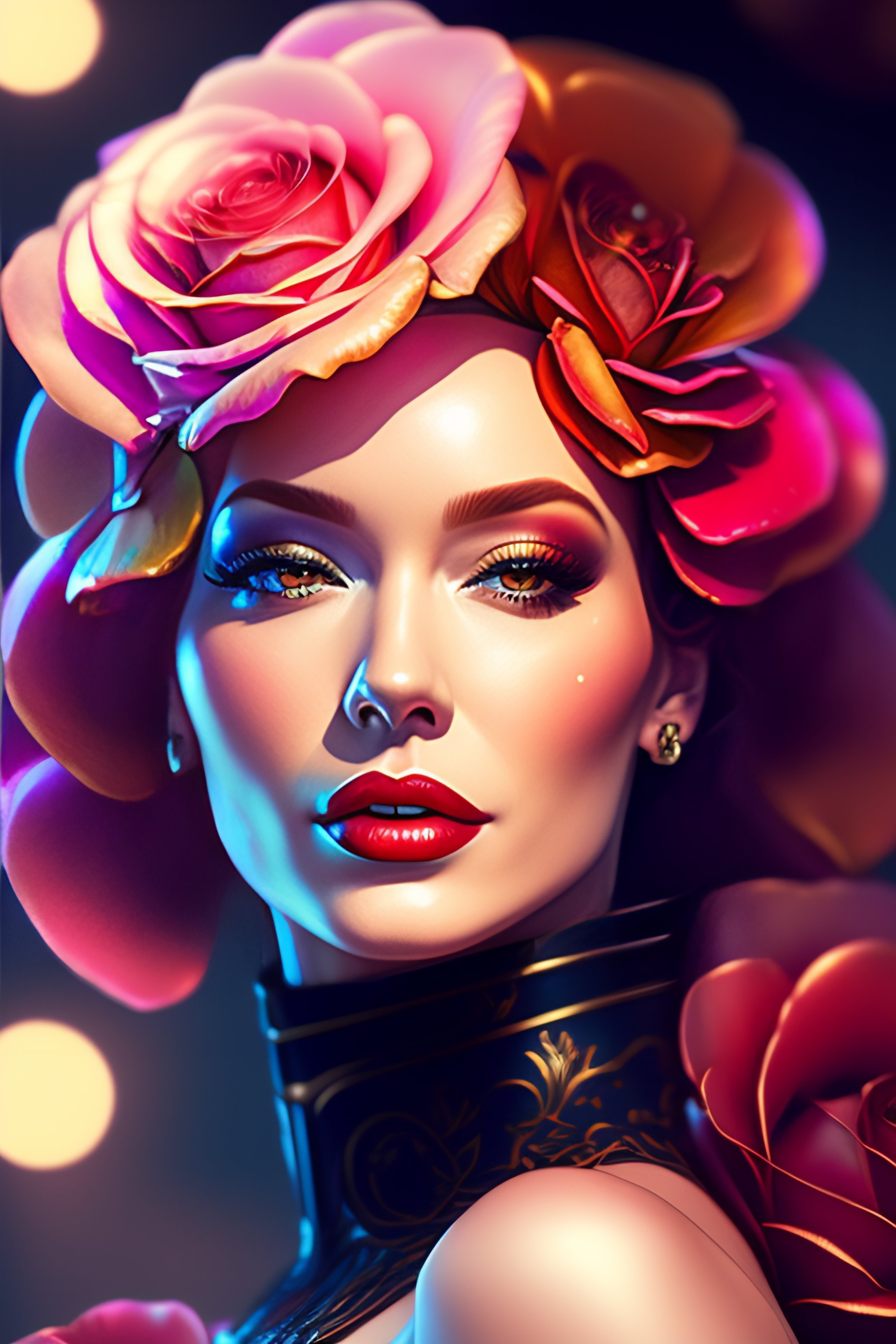 Lexica - Portrait of christina hendricks with roses, cyberpunk cyborg ...