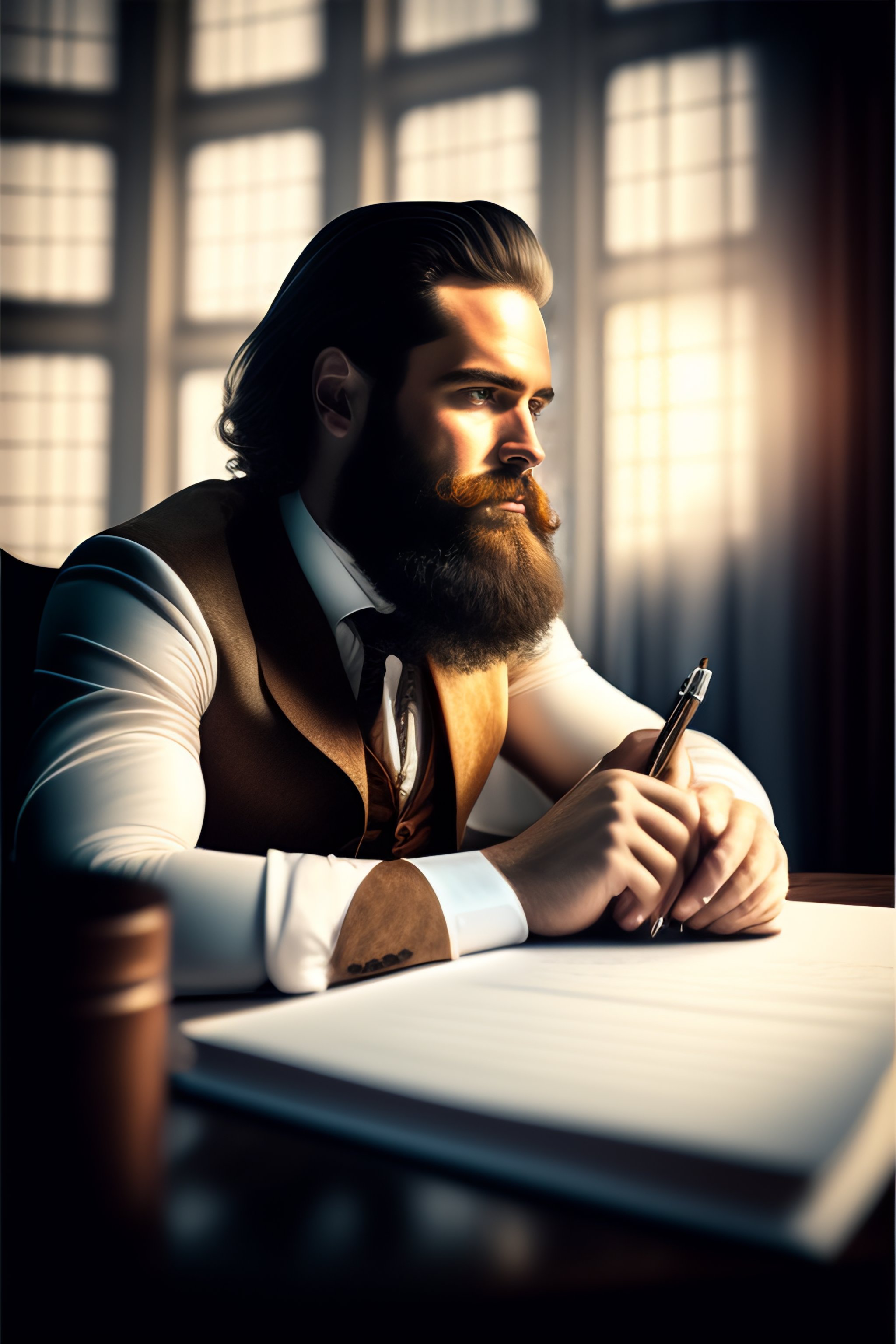 Lexica - Instaport, hyper- realistic, portrait of a bearded man sitting ...