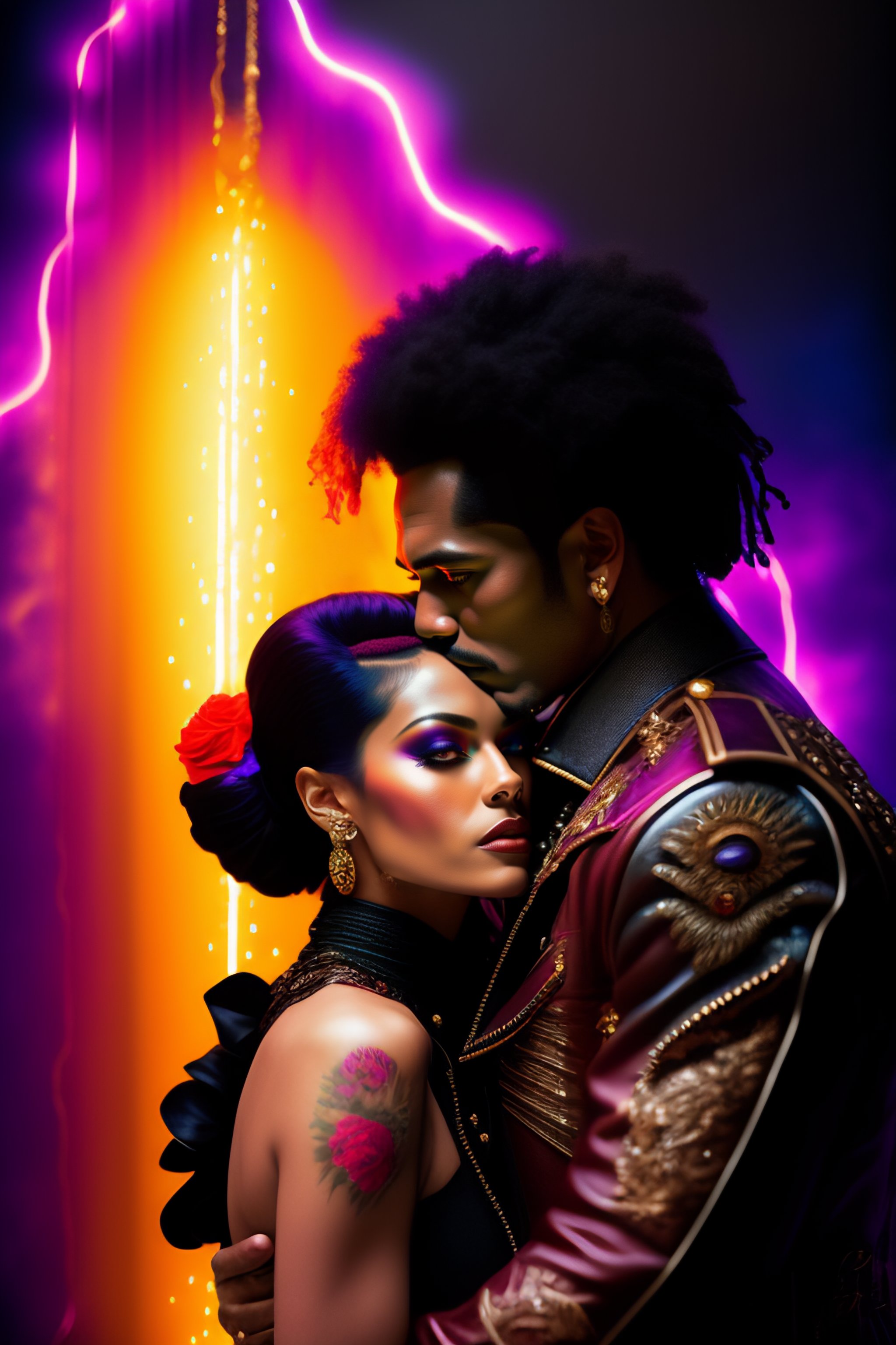 Lexica - Painting of a short hair punkgirl and rasta man falling in ...