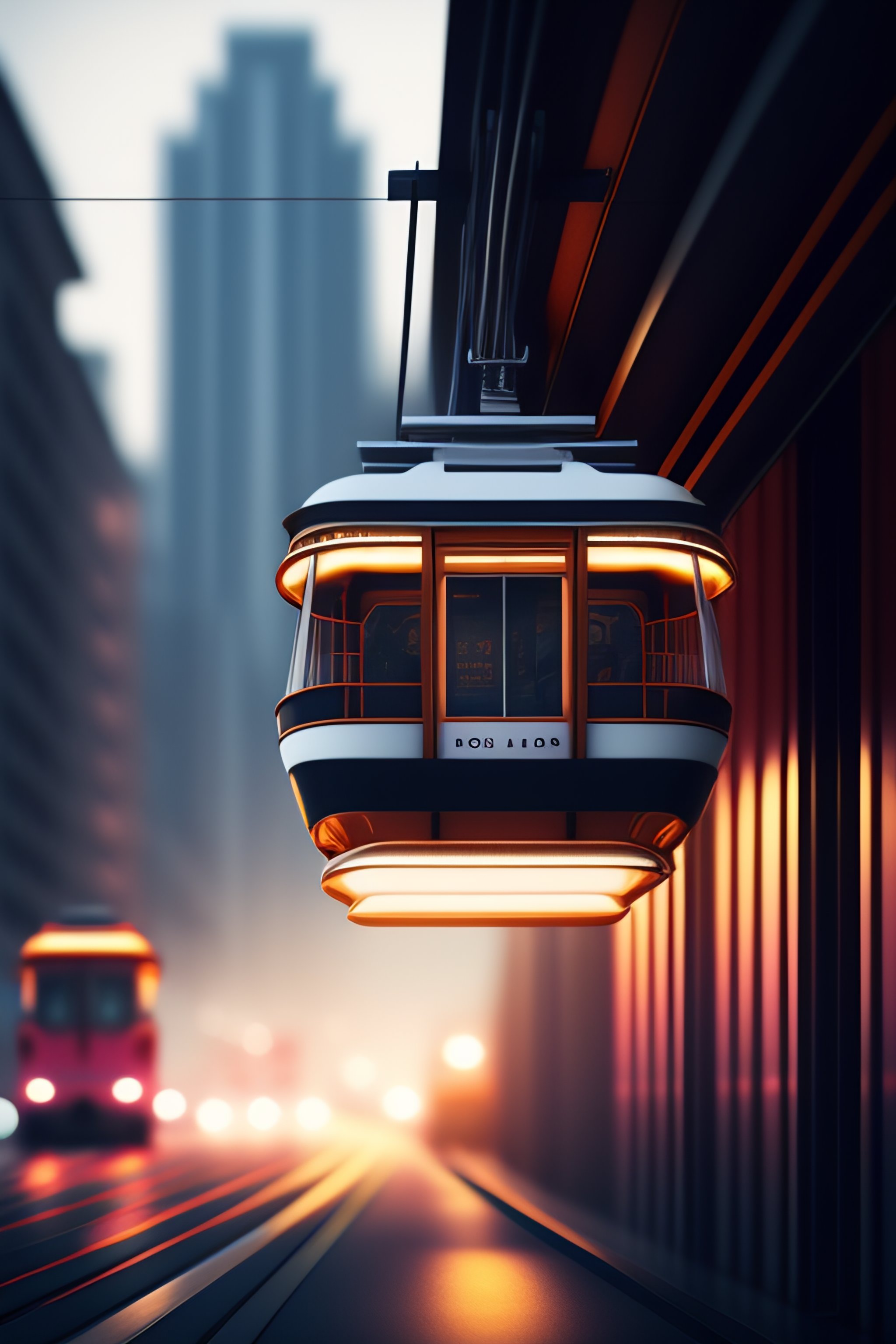 Lexica - Modern cable car hanging above the road in a city, 4K, octane ...