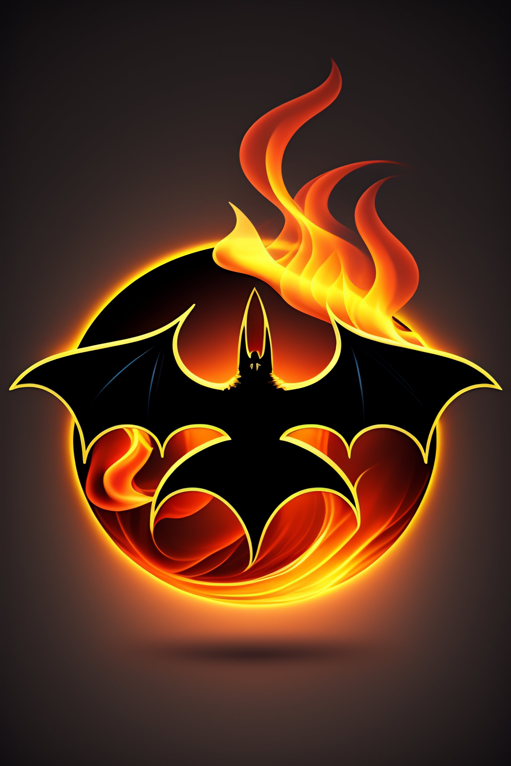 Lexica - Logo + bat + smoke surrounding + solid background + flames