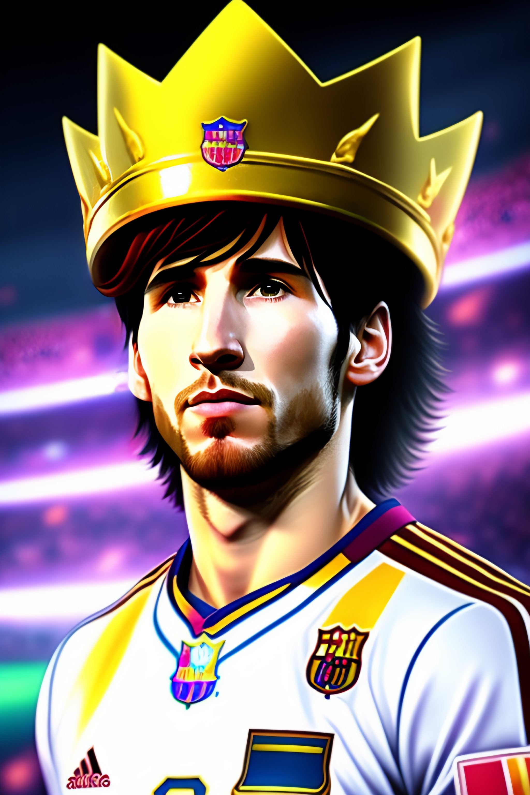 Lexica - Lionel messi drawn as an anime character with a crown floating ...