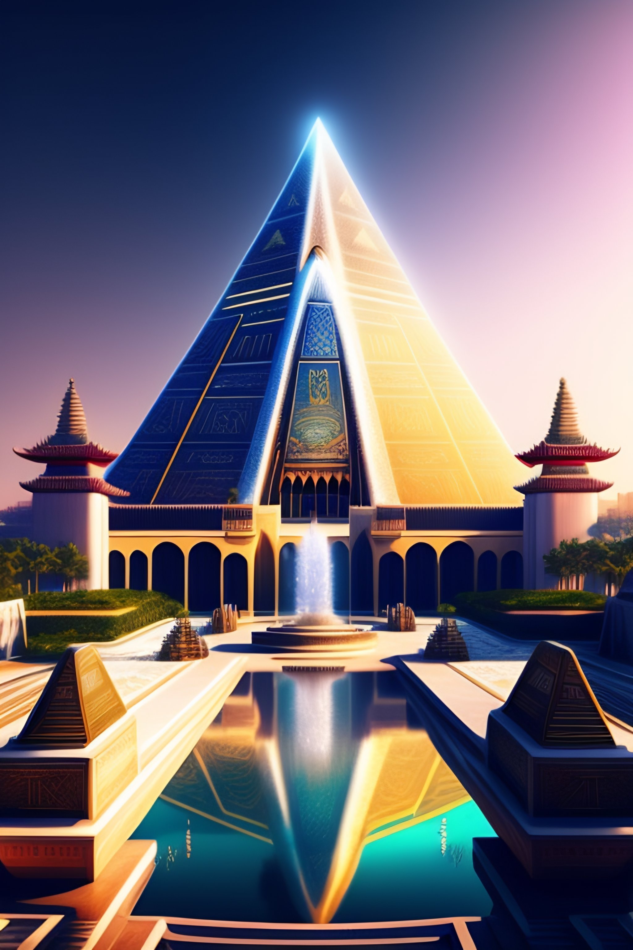 Lexica - A white glowing magical pyramid in the center of an futuristic ...