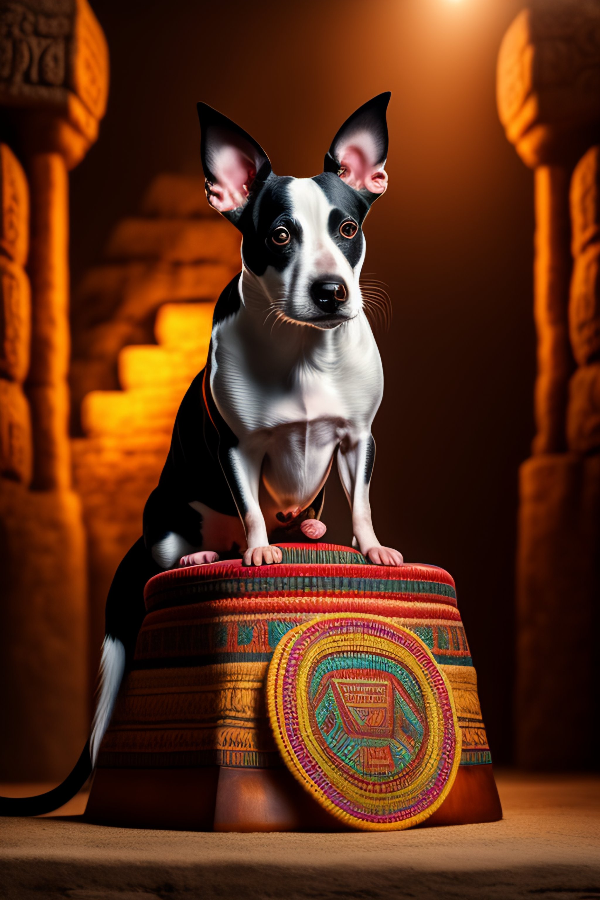 Lexica - Rat terrier sitting on a throne in an aztec temple, with taco ...