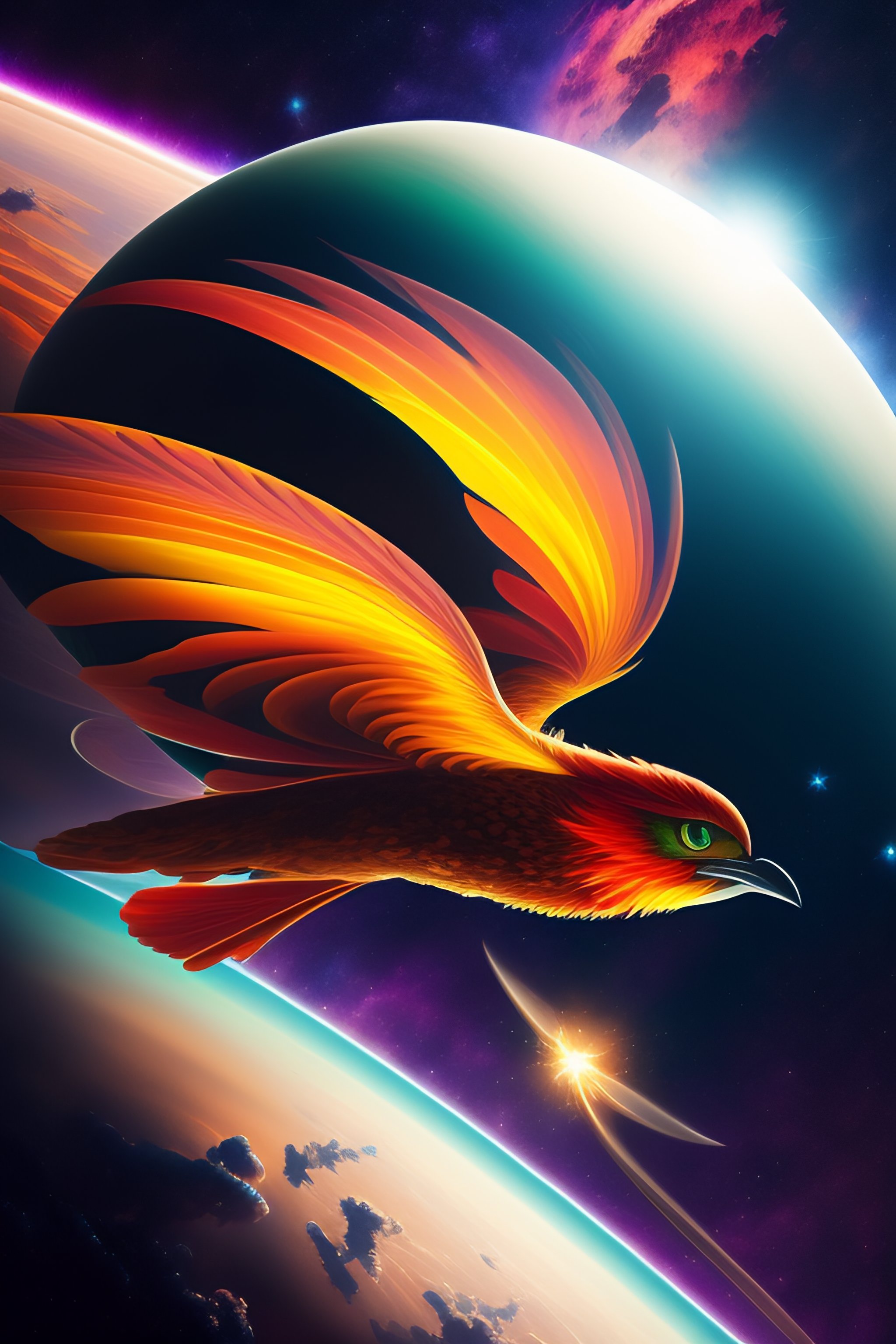 Lexica - Phoenix soaring in space