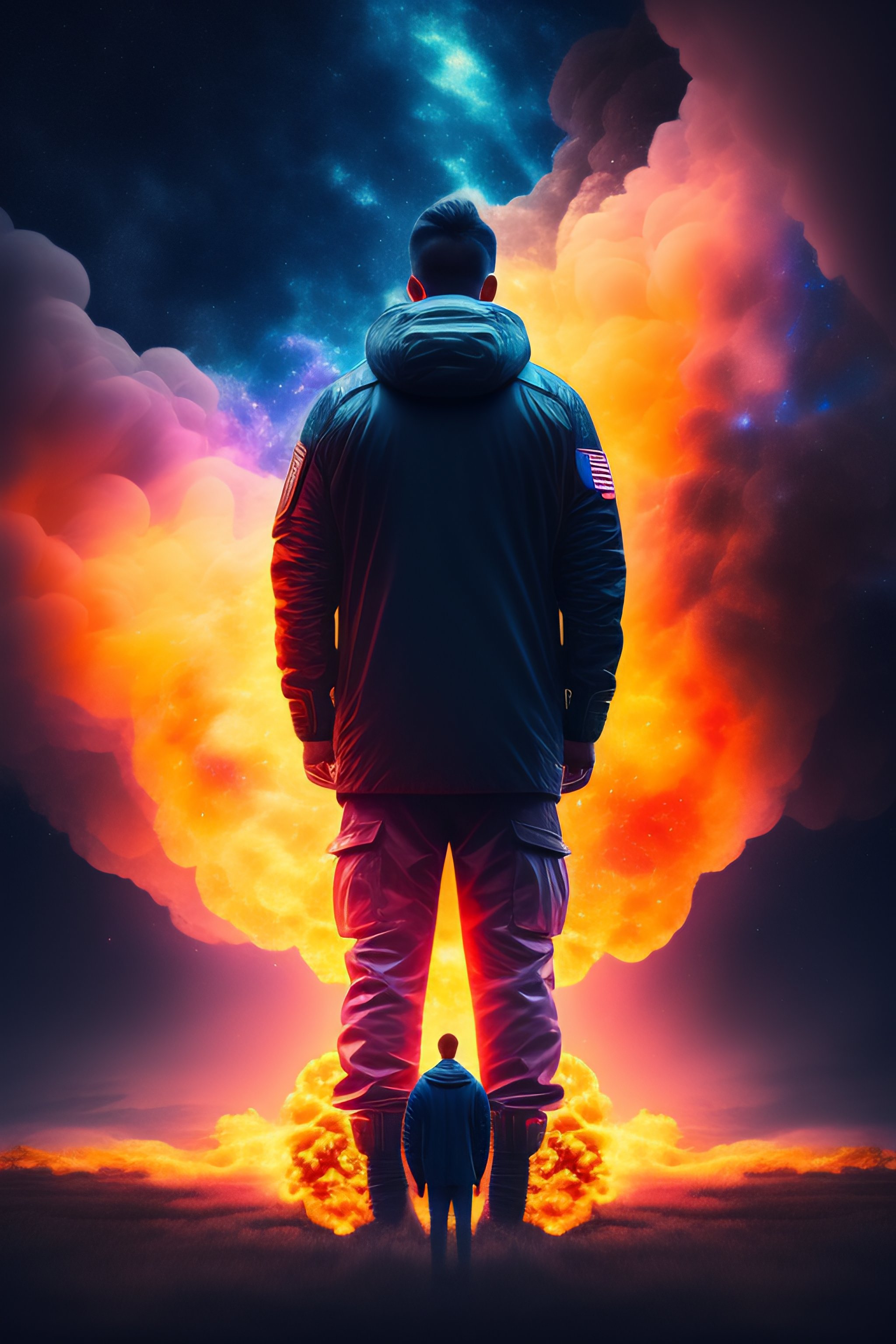 Lexica - A man standing in front of a burning spaceship, 8k, hyper ...